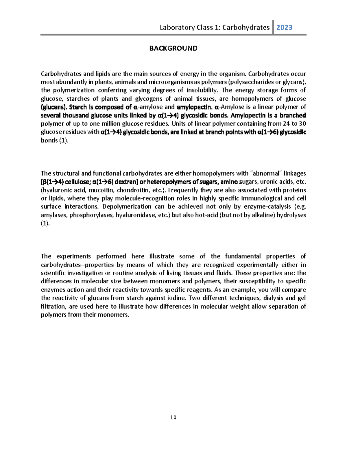 BCH2333 L1 Background - BACKGROUND Carbohydrates and lipids are the ...