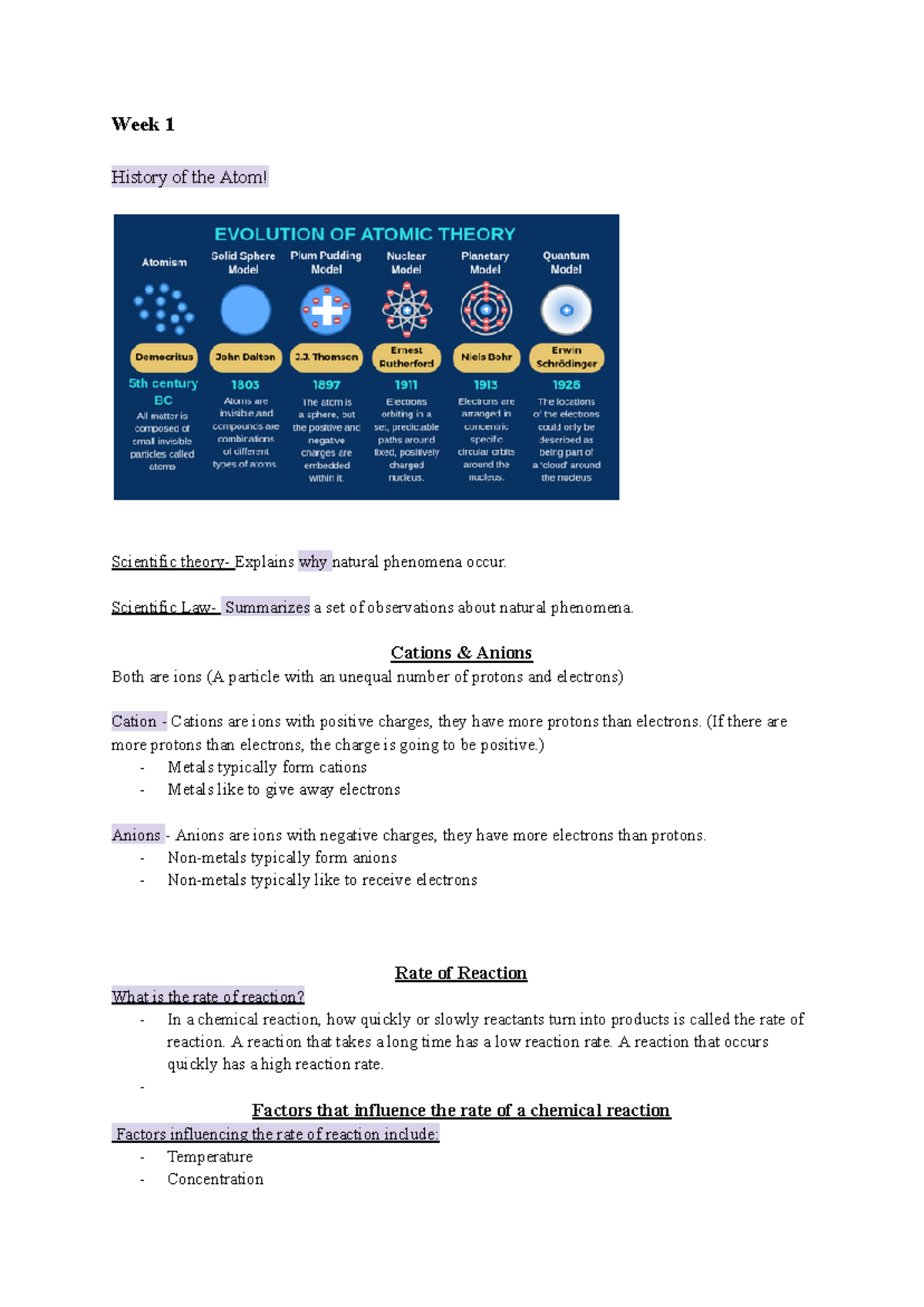 Study Notes- Term 1 SCI - Google Docs - Week 1 History of the Atom ...