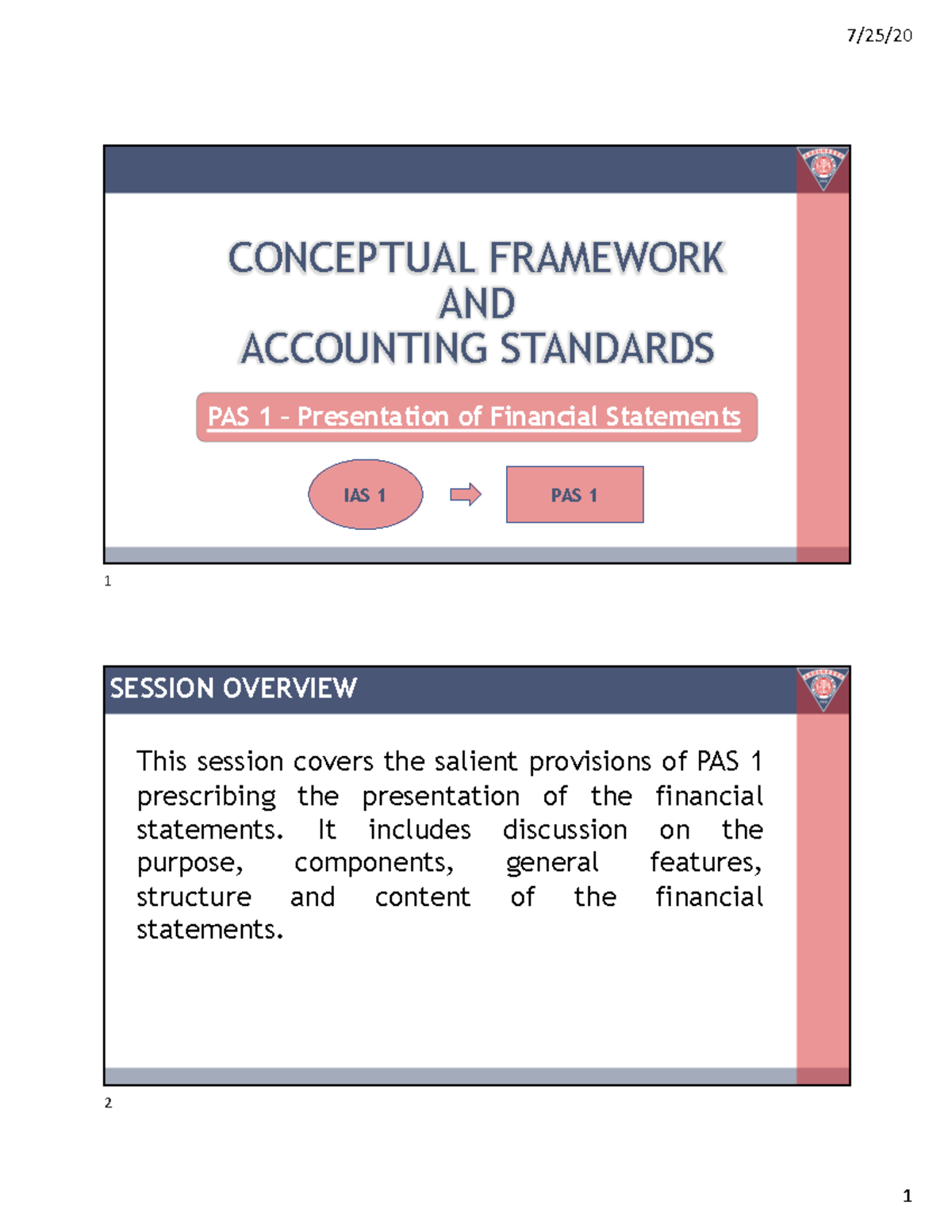 PAS 1 Presentation of Financial Statements - CONCEPTUAL FRAMEWORK AND ...