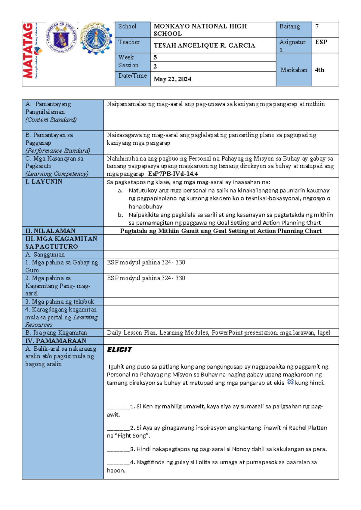 ESP7 DLP q4 w5 D2 COT - cot sample - Detailed Lesson Plan School ...