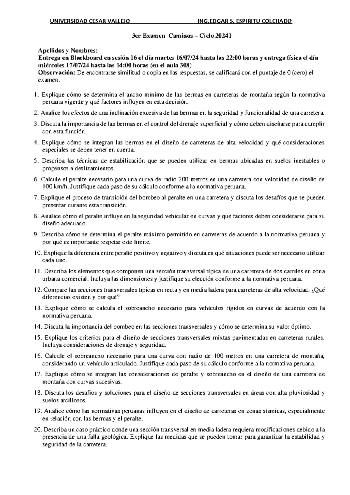 UCV - 3er Caminos - UNIVERSIDAD CESAR VALLEJO ING S. ESPIRITU COLCHADO ...