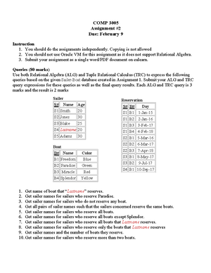 COMP 3005 Assignment 1 - A1 of comp 3005 - COMP 3005 B – Assignment 1 Fareen Lavji – 101036543 1 ...