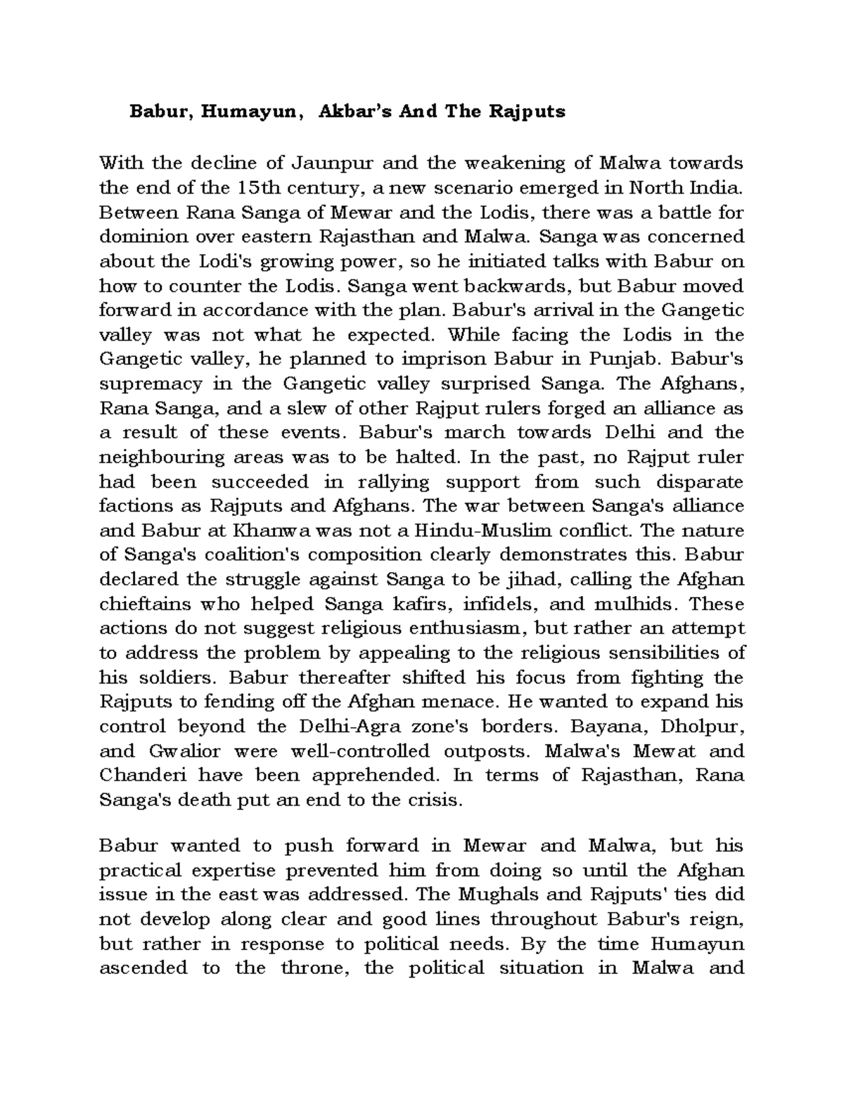 Babur, Humayun, Akbar’s And The Rajputs - Between Rana Sanga of Mewar ...
