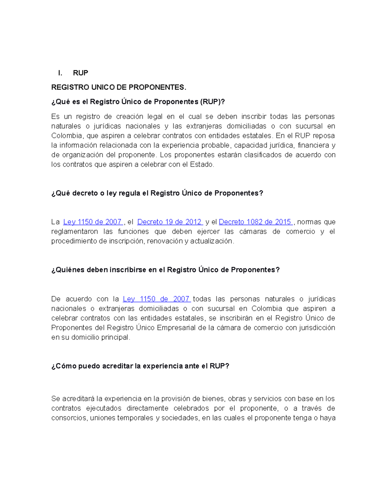 RUP - resumen sobre rup, uniones temporales y contratos tipo - I. RUP ...