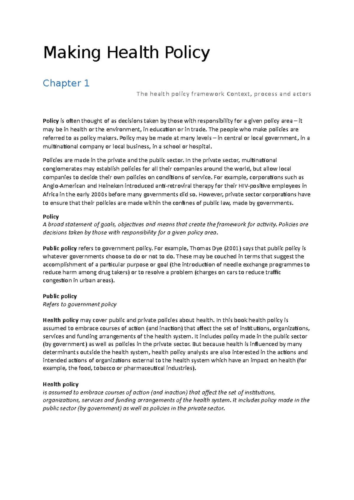 Making Health Policy Chapter 1 - The people who make policies are ...