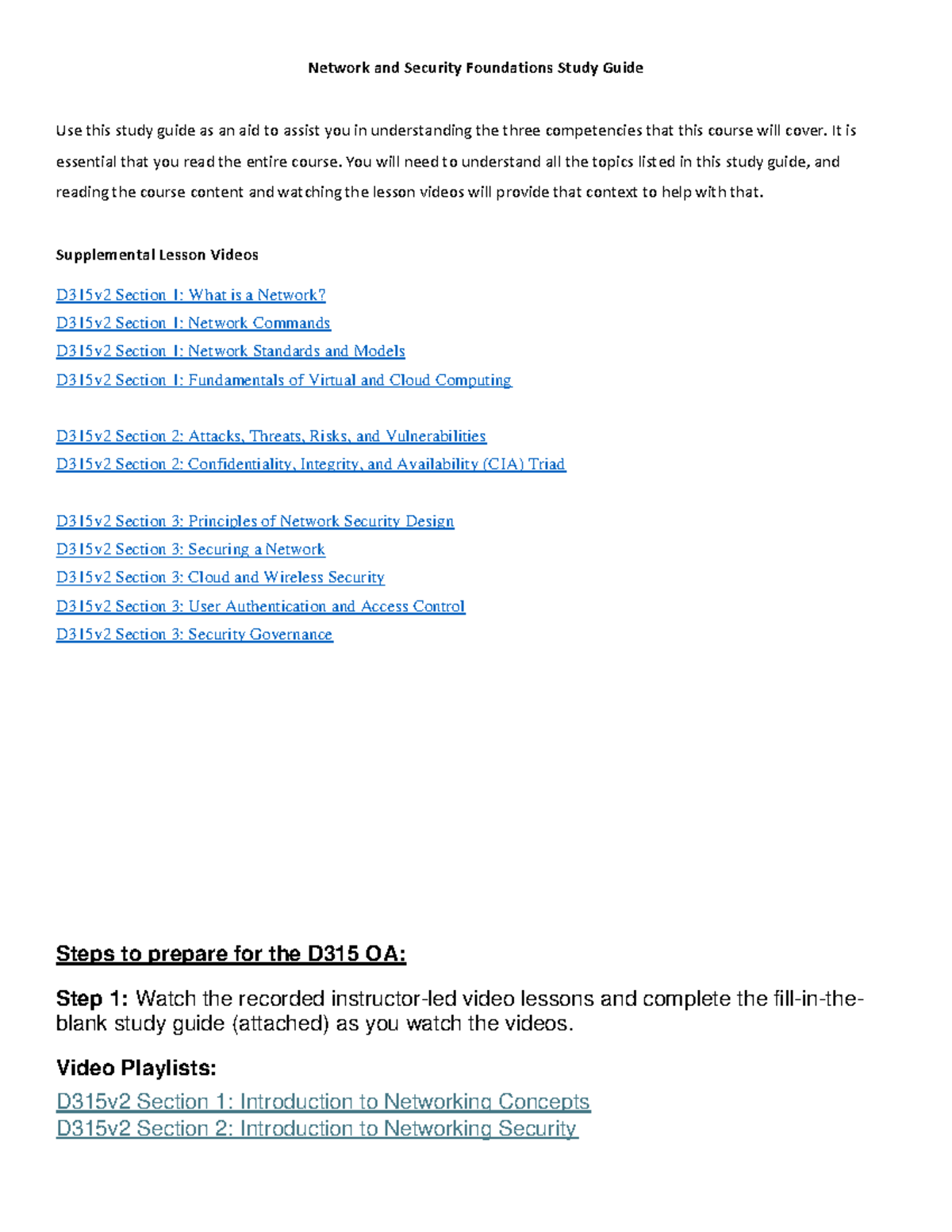 D315 Study Guide(filled) - Network and Security Foundations Study Guide ...