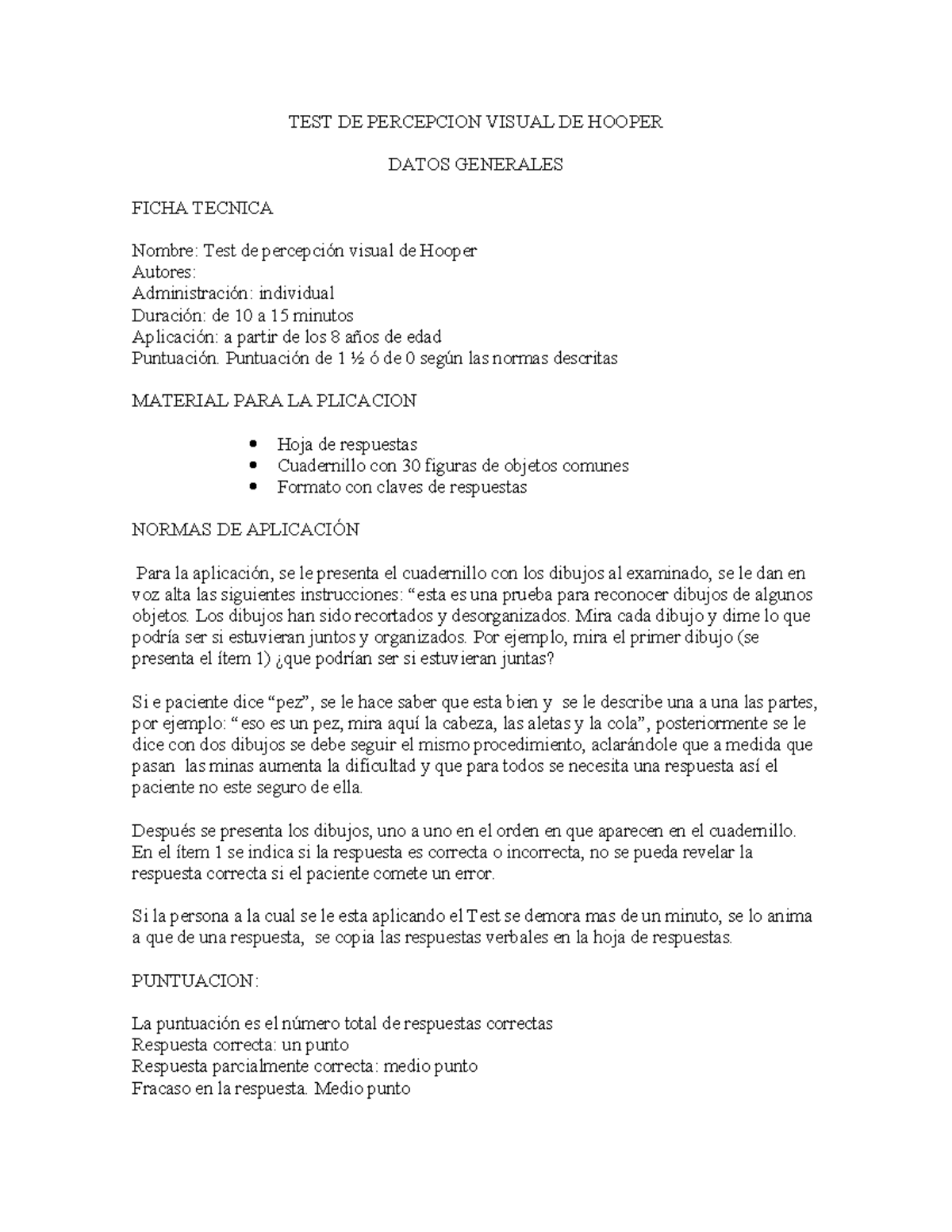 Manual - TEST DE PERCEPCION VISUAL DE HOOPER DATOS GENERALES FICHA ...