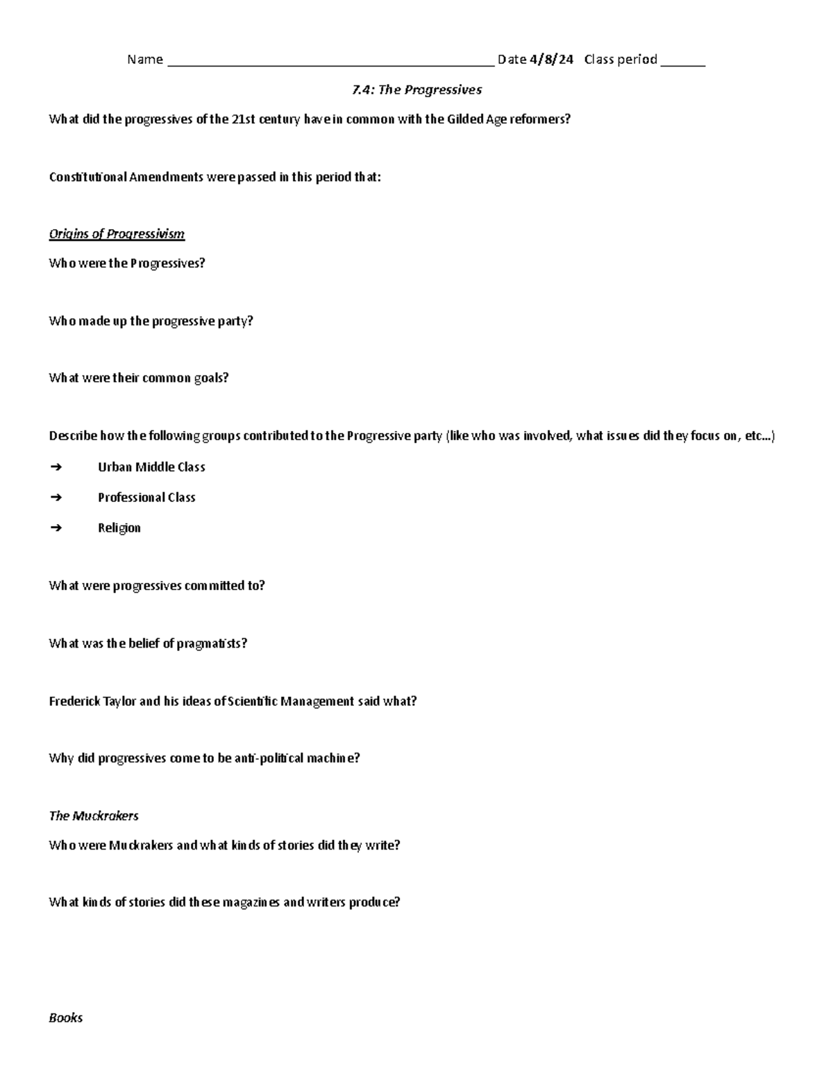7.4 The Progressives Discussion Questions (3) - Name