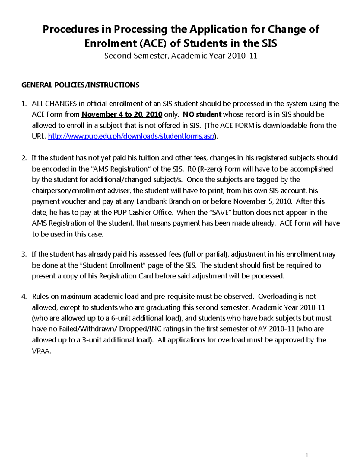 PUP ACE Procedures Main - - Studocu