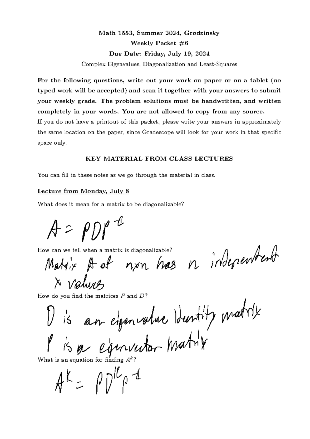 Packet 6 Practice - Math 1553, Summer 2024, Grodzinsky Weekly Packet ...