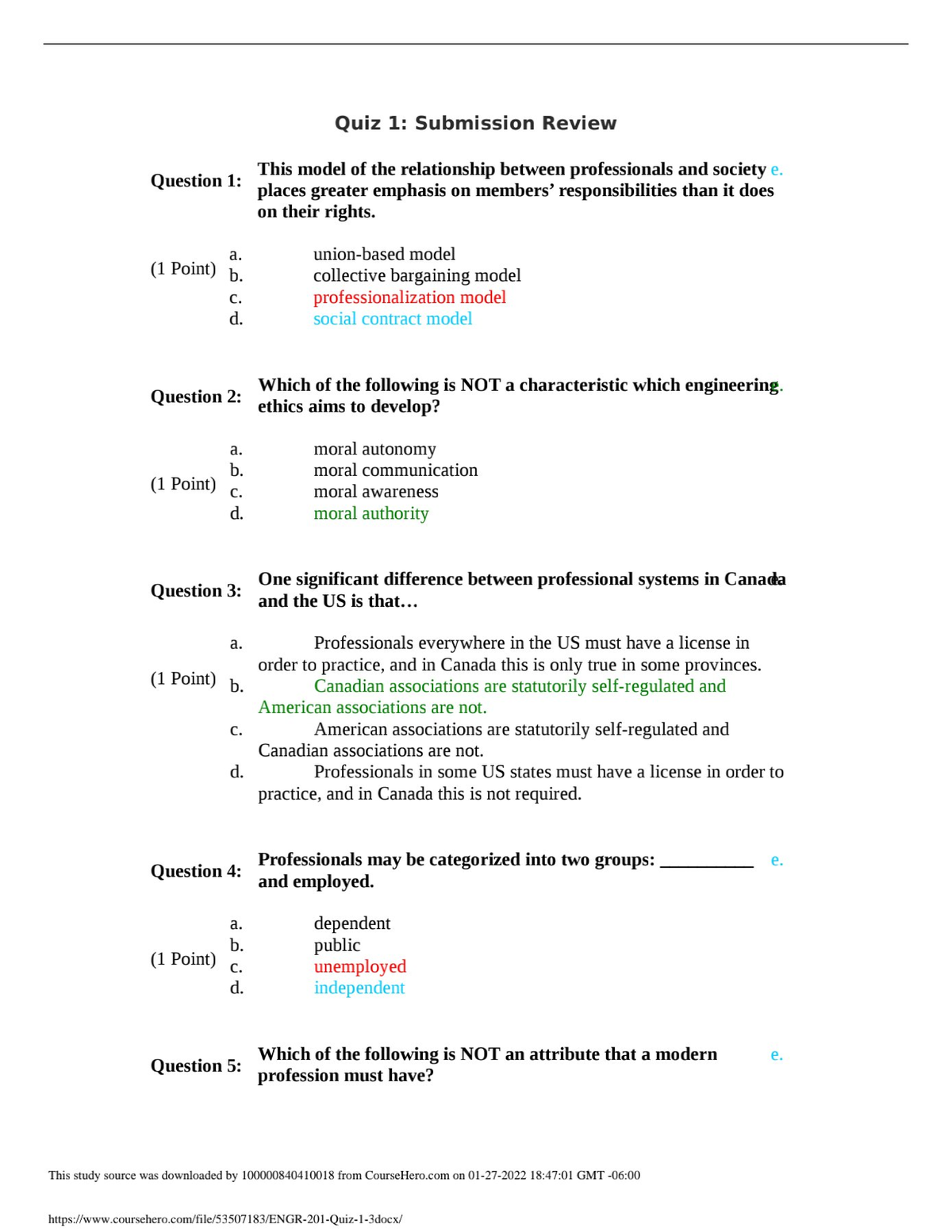 ENGR 201 Quiz 1 - ENGR 201 - Studocu