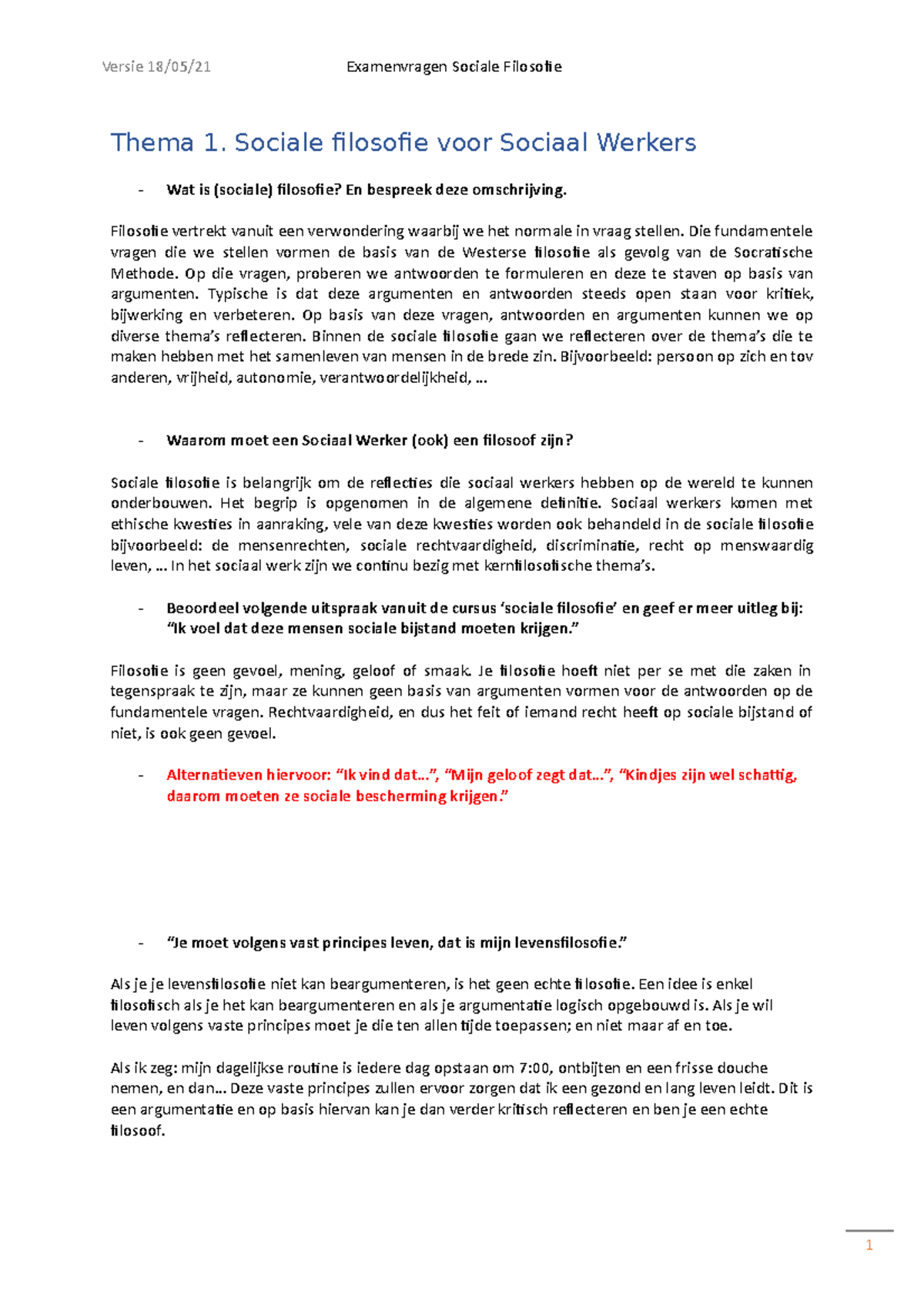 Examenvragen Filosofie - Recente versie - Thema 1. Sociale filosofie ...