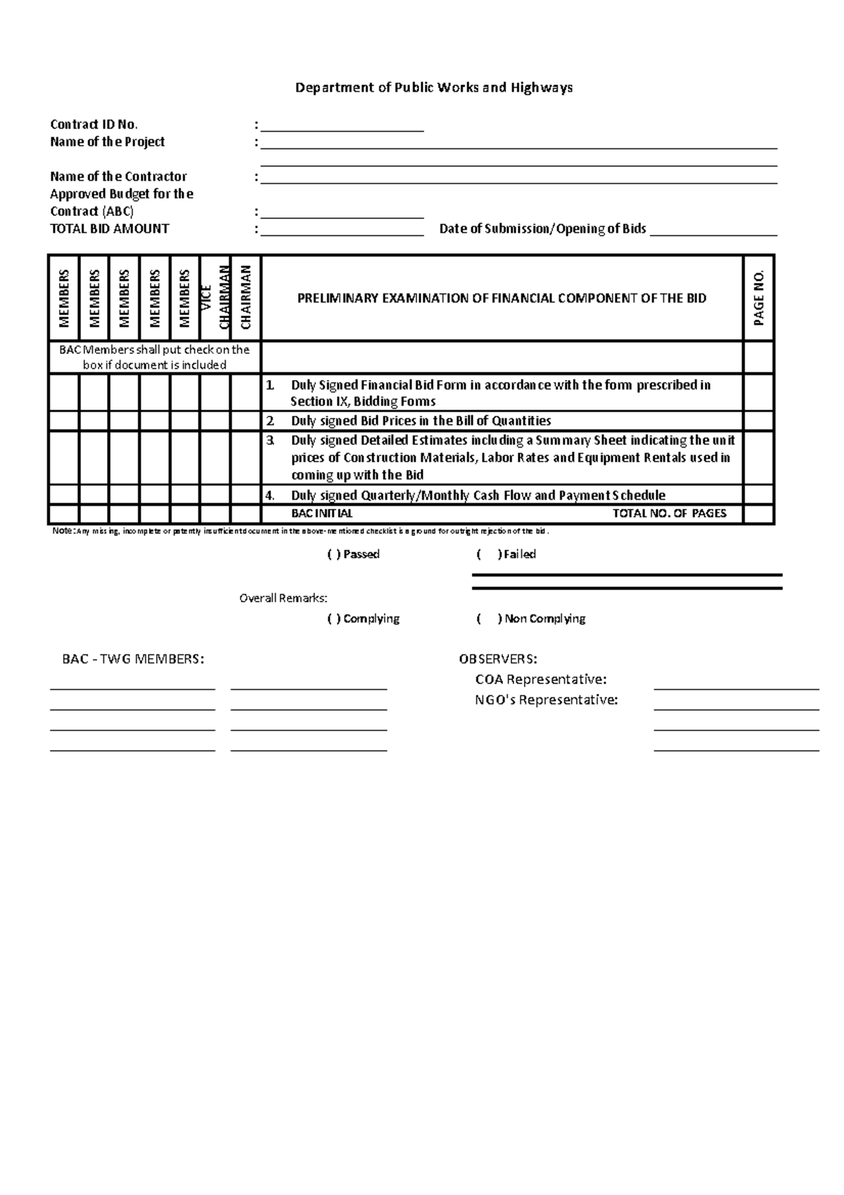 Checklist Envelope B - Department of Public Works and Highways Contract ...