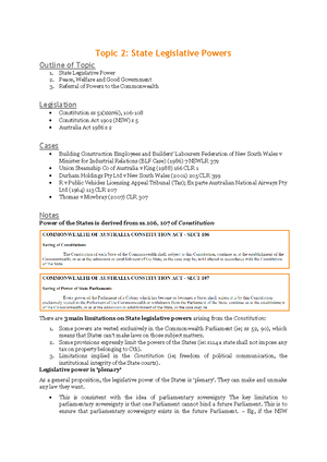 State legislative powers and limits - Topic 2: State Legislative Powers ...
