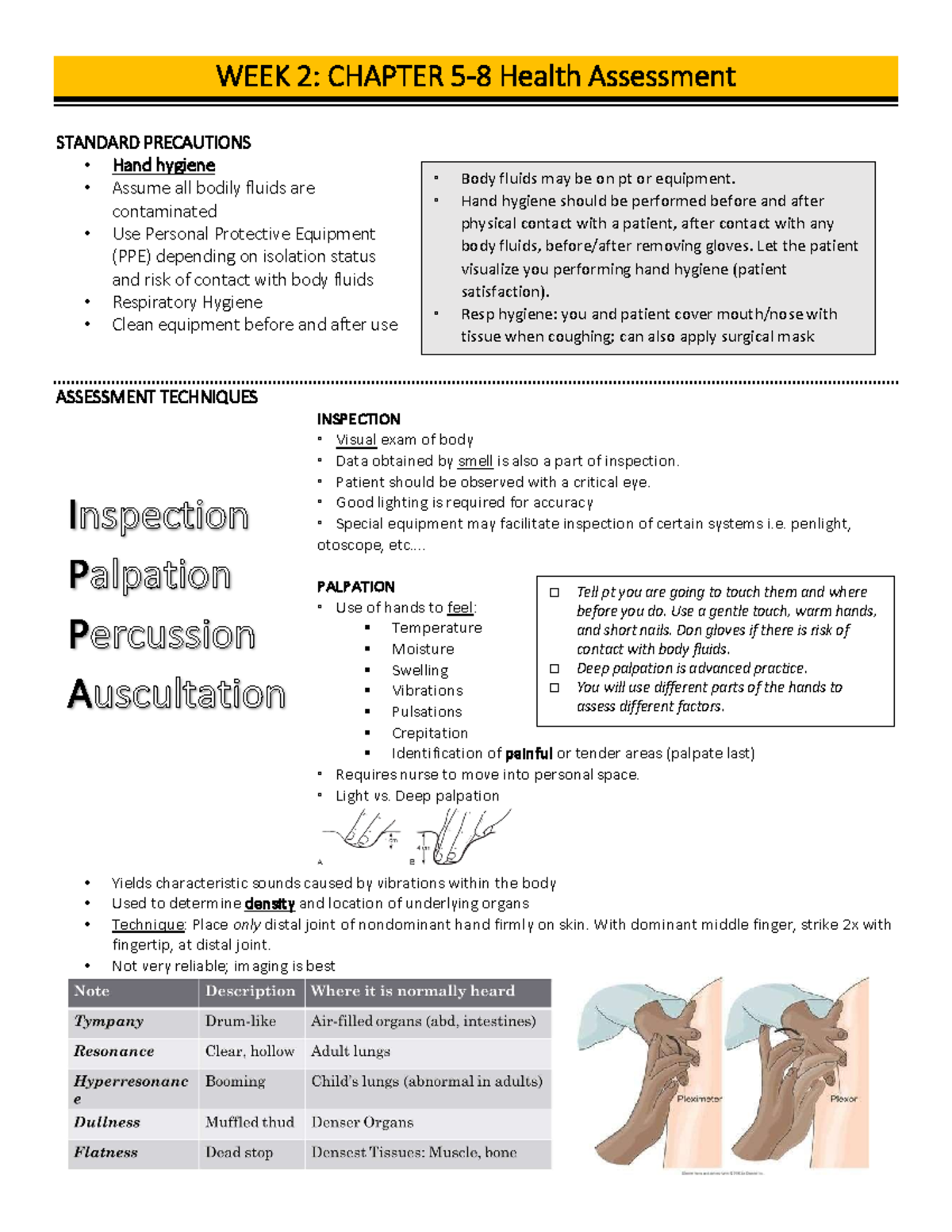 Week 2- IPPA Notes - WEEK 2 : CHAPTER 5 - 8 Health Assessment STANDARD ...