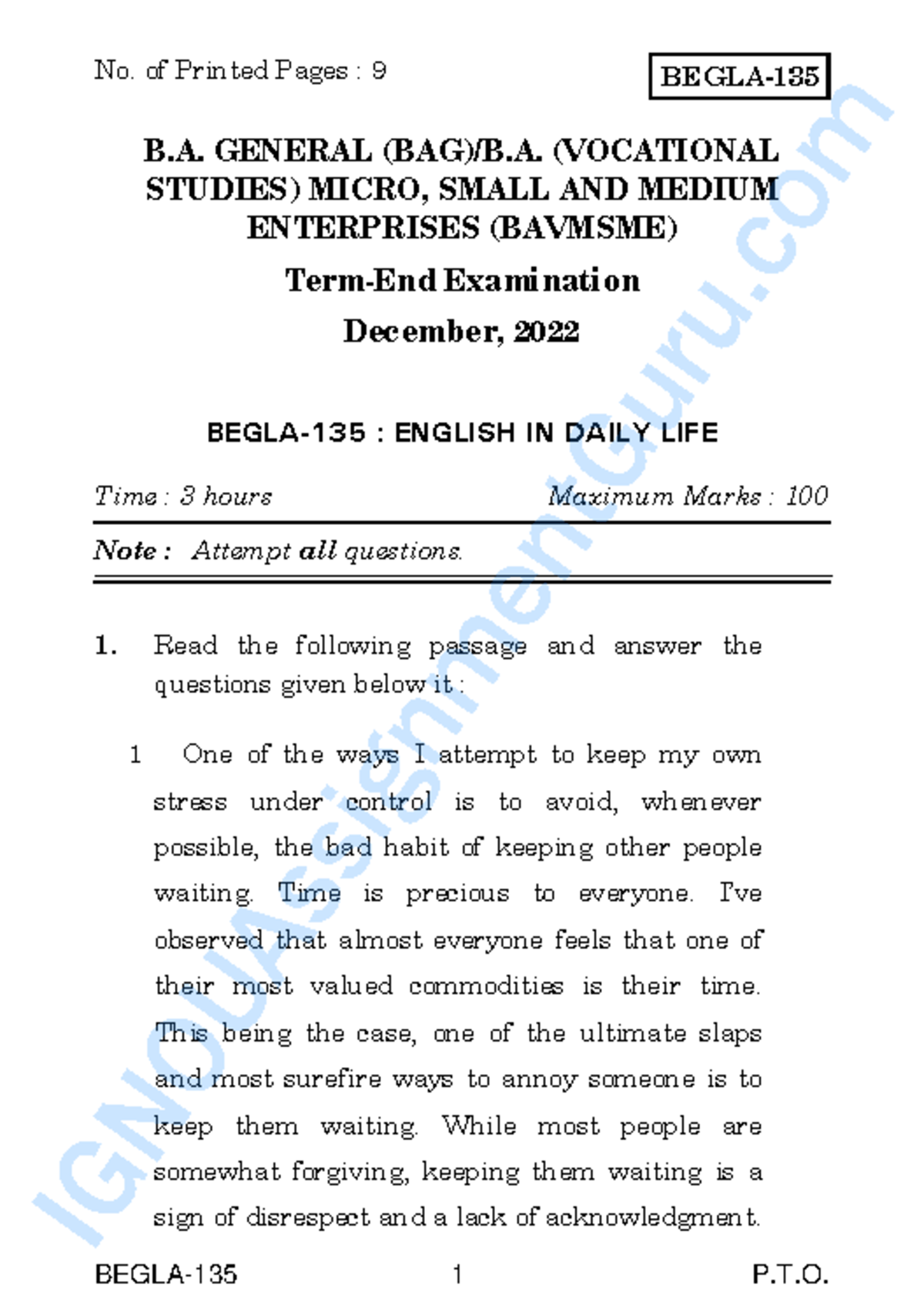 begla 136 top 100 questions - BEGLA-135 1 P.T. BEGLA- B. GENERAL (BAG ...