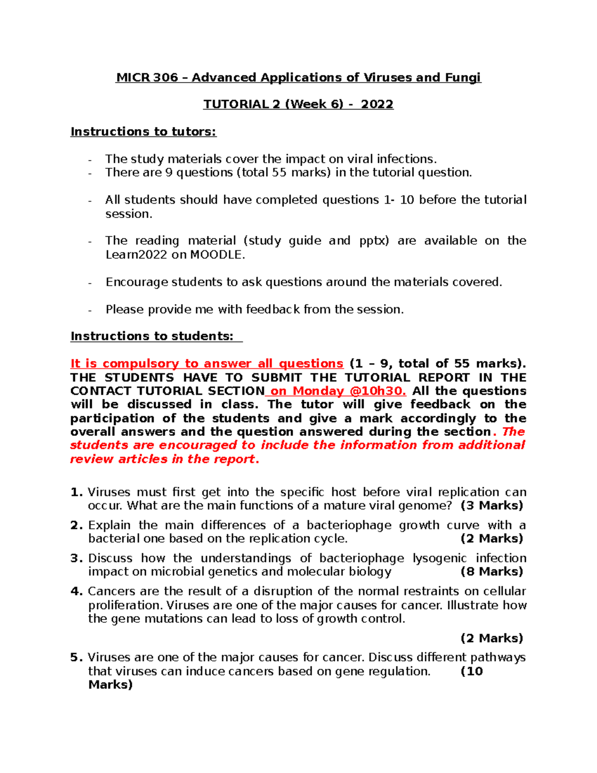 MICR 306 TUT2 student 2022=2 - MICR 306 – Advanced Applications of ...