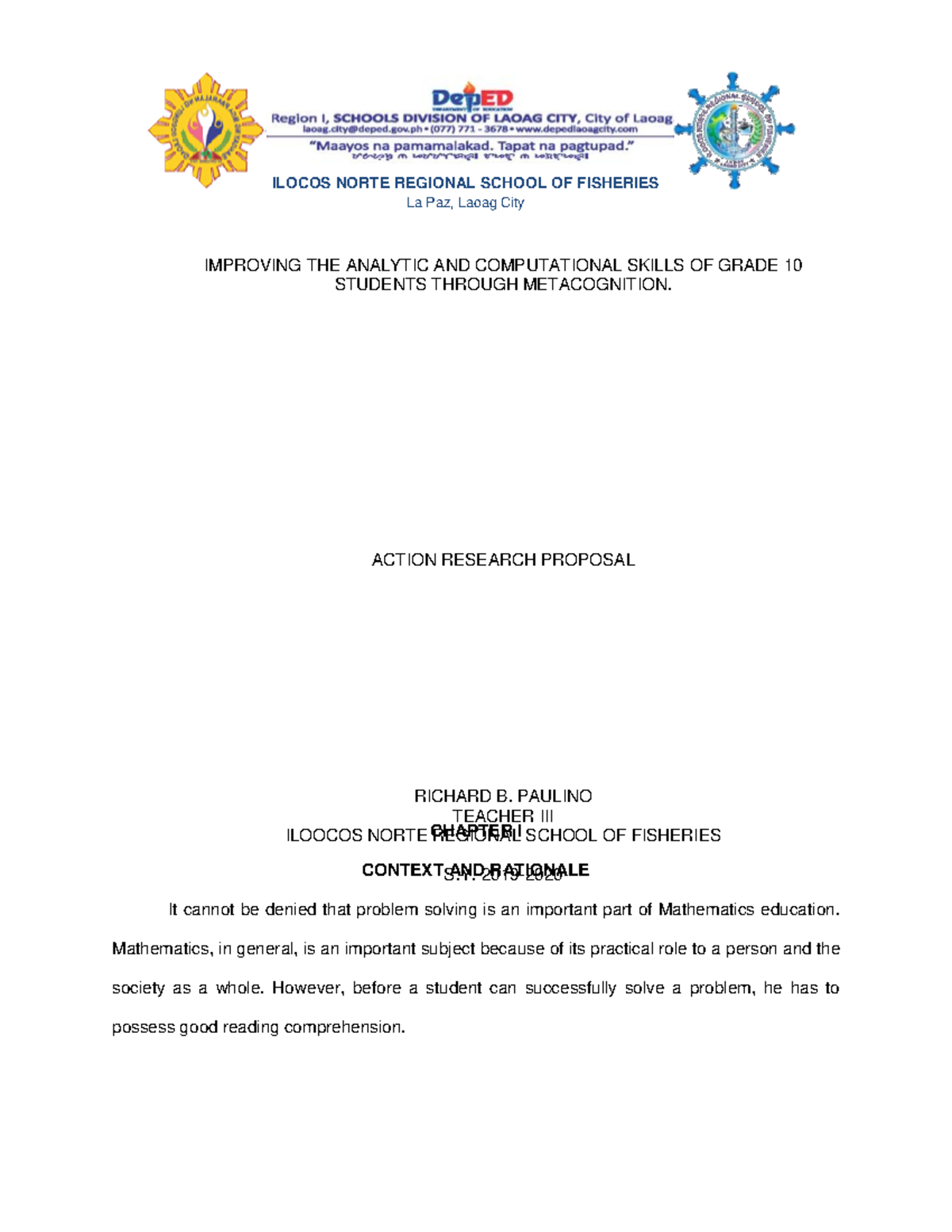 431917450 Action Research Proposal - CHAPTER I CONTEXT AND RATIONALE It ...