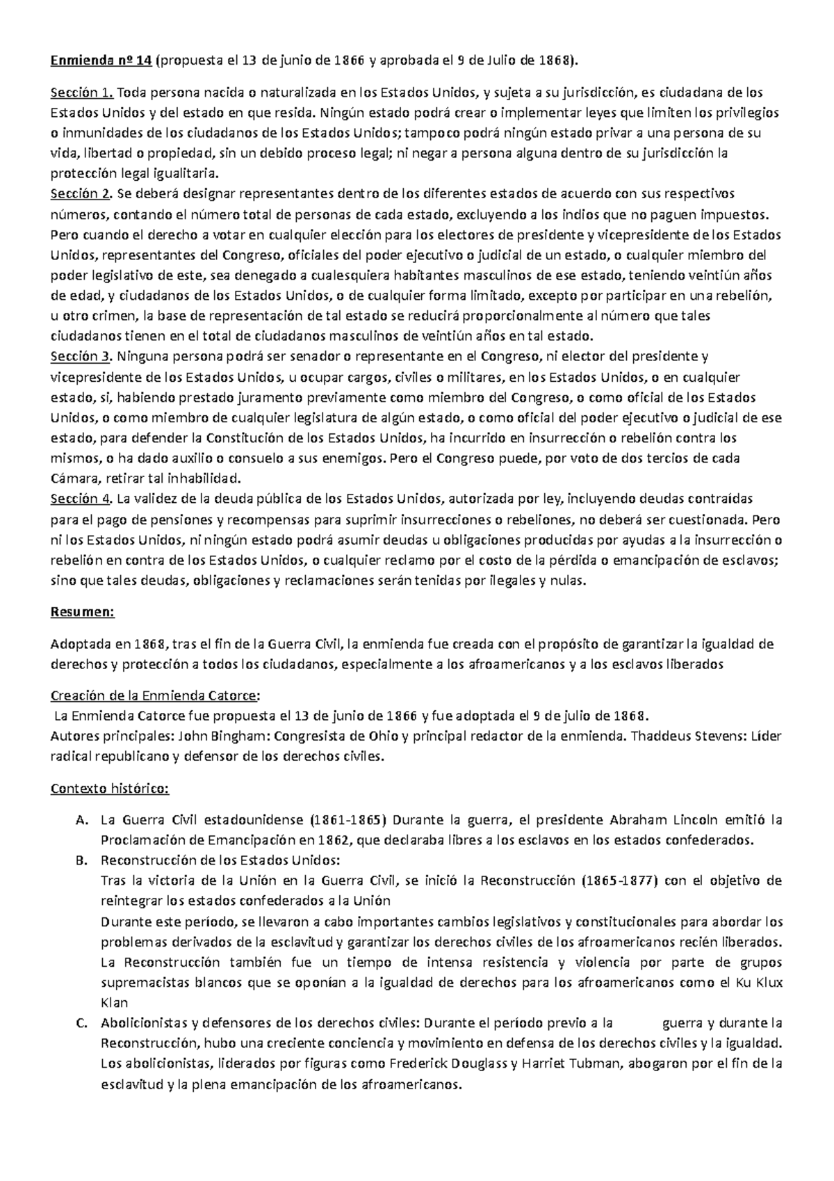 Enmienda nº 14 - Enmienda nº 14 (propuesta el 13 de junio de 1866 y ...