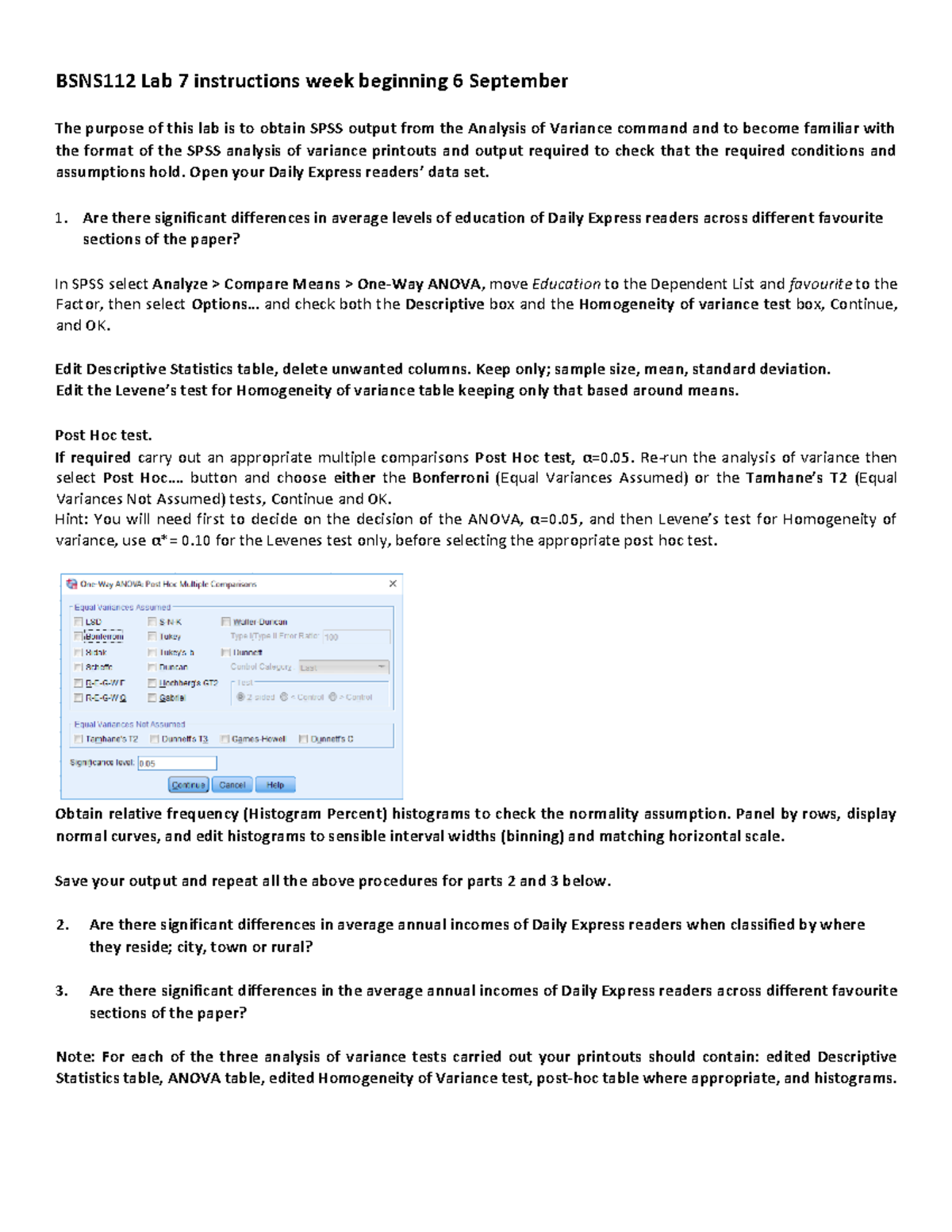 Lab 7 S2 2021 - ... - BSNS112 Lab 7 instructions week beginning 6 September The purpose of this ...