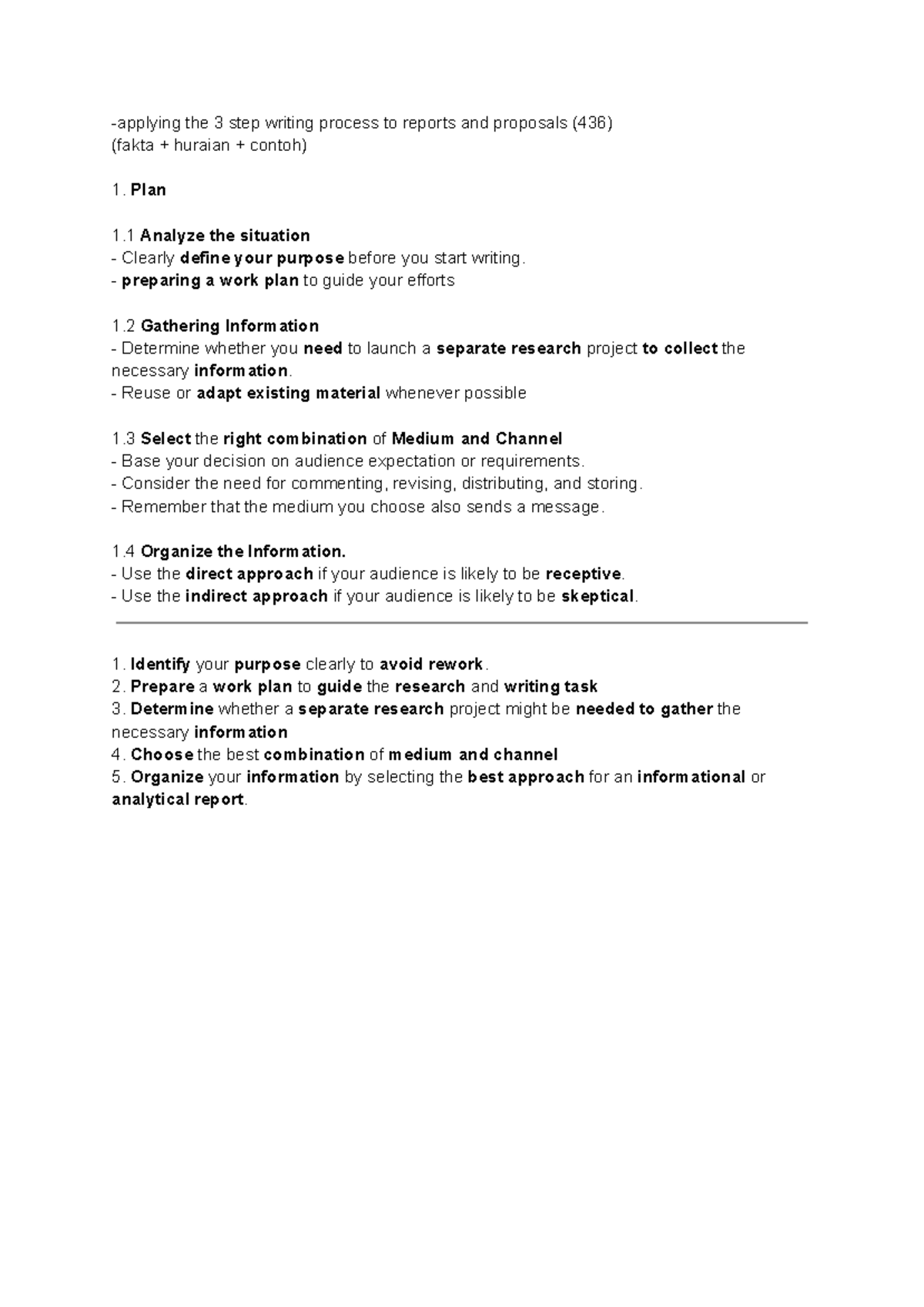 final exam notes -applying the 3 step writing process to reports and ...