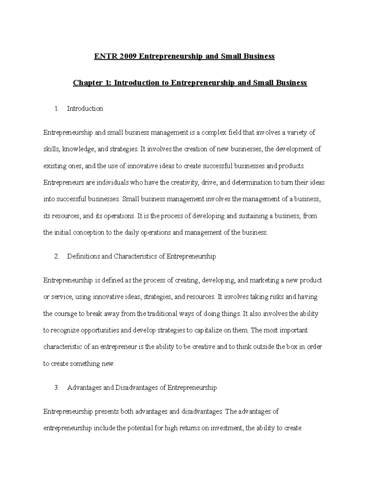 Chapter 1- Introduction to Entrepreneurship and Small Business - ENTR ...