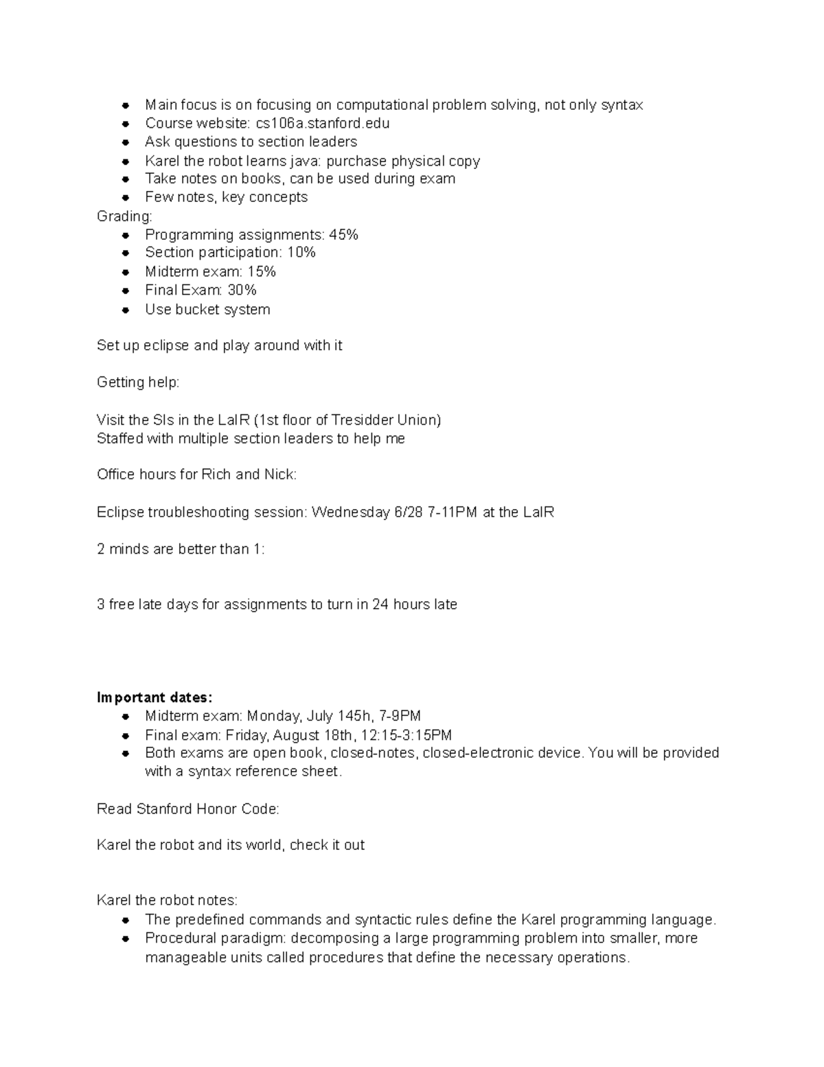 CS 106A Lectures - Lecture notes Complete set of Lecture Notes - Main ...