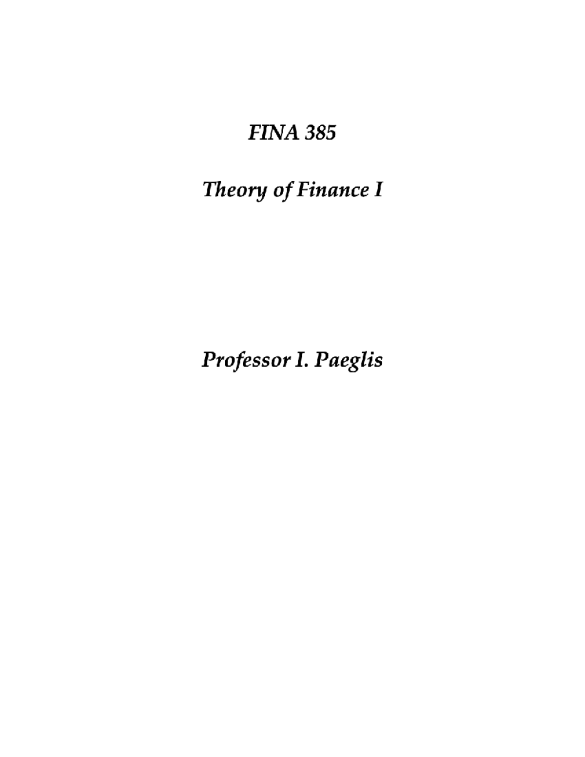 FINA 385 Lecture Notes - FINA 385 - Studocu
