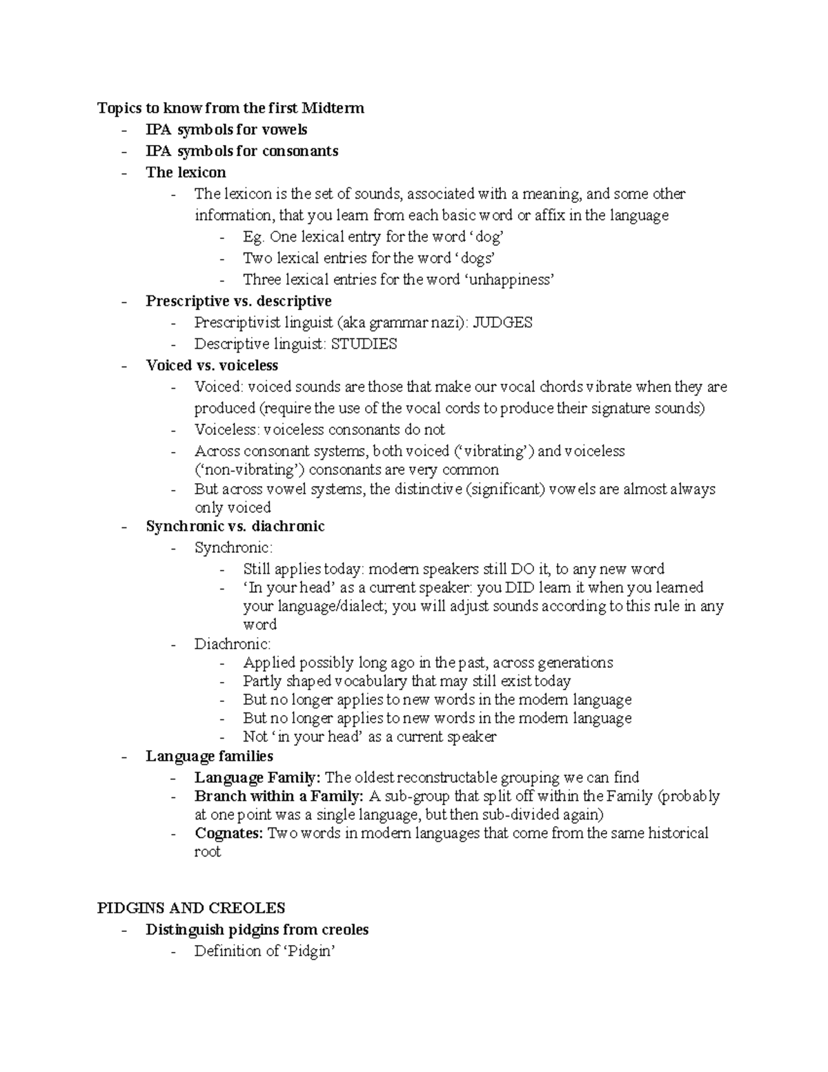 LING 101 Midterm 2 Notes UBC - Topics to know from the first Midterm ...