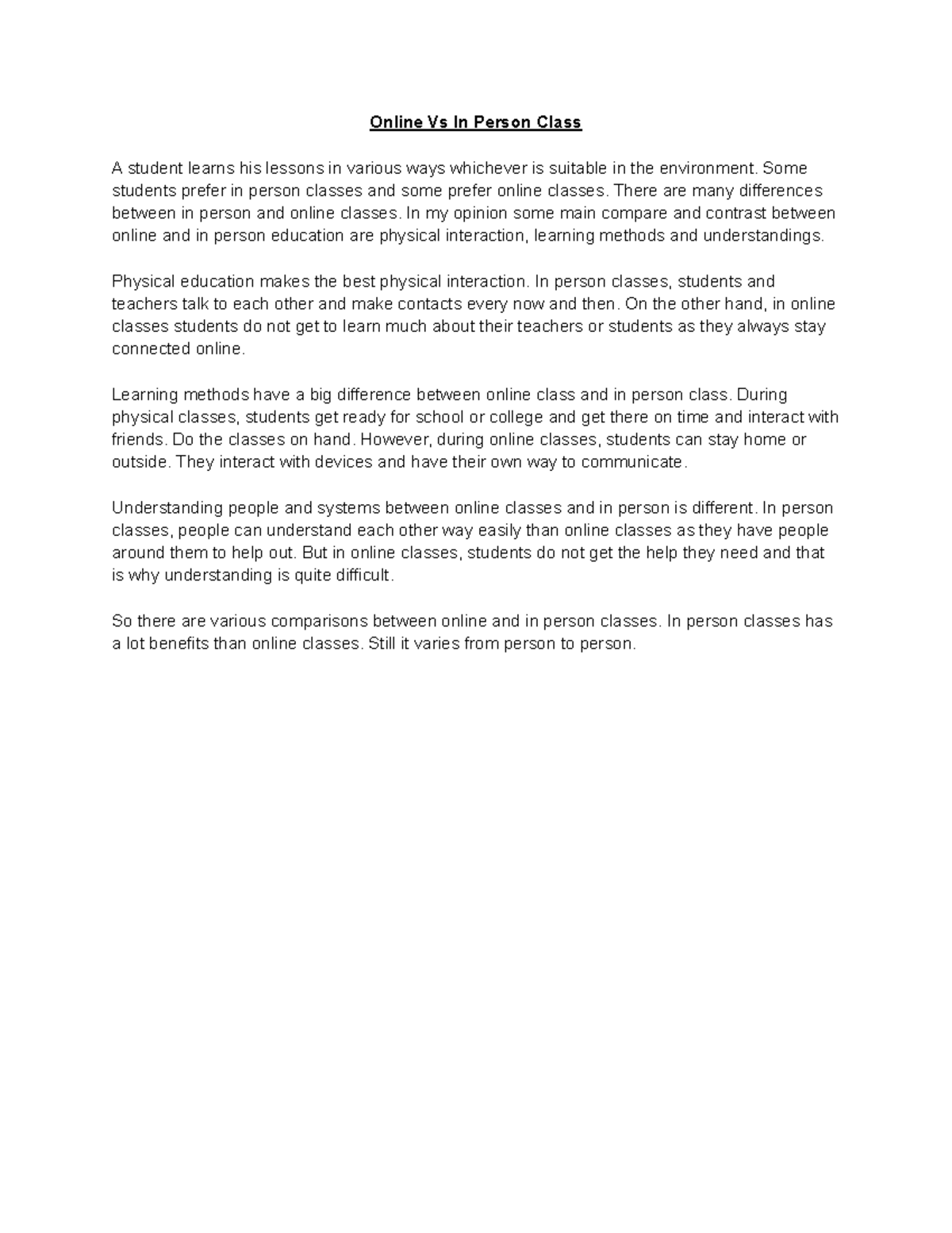 Untitled document - Compare and contrast essay - Online Vs In Person ...