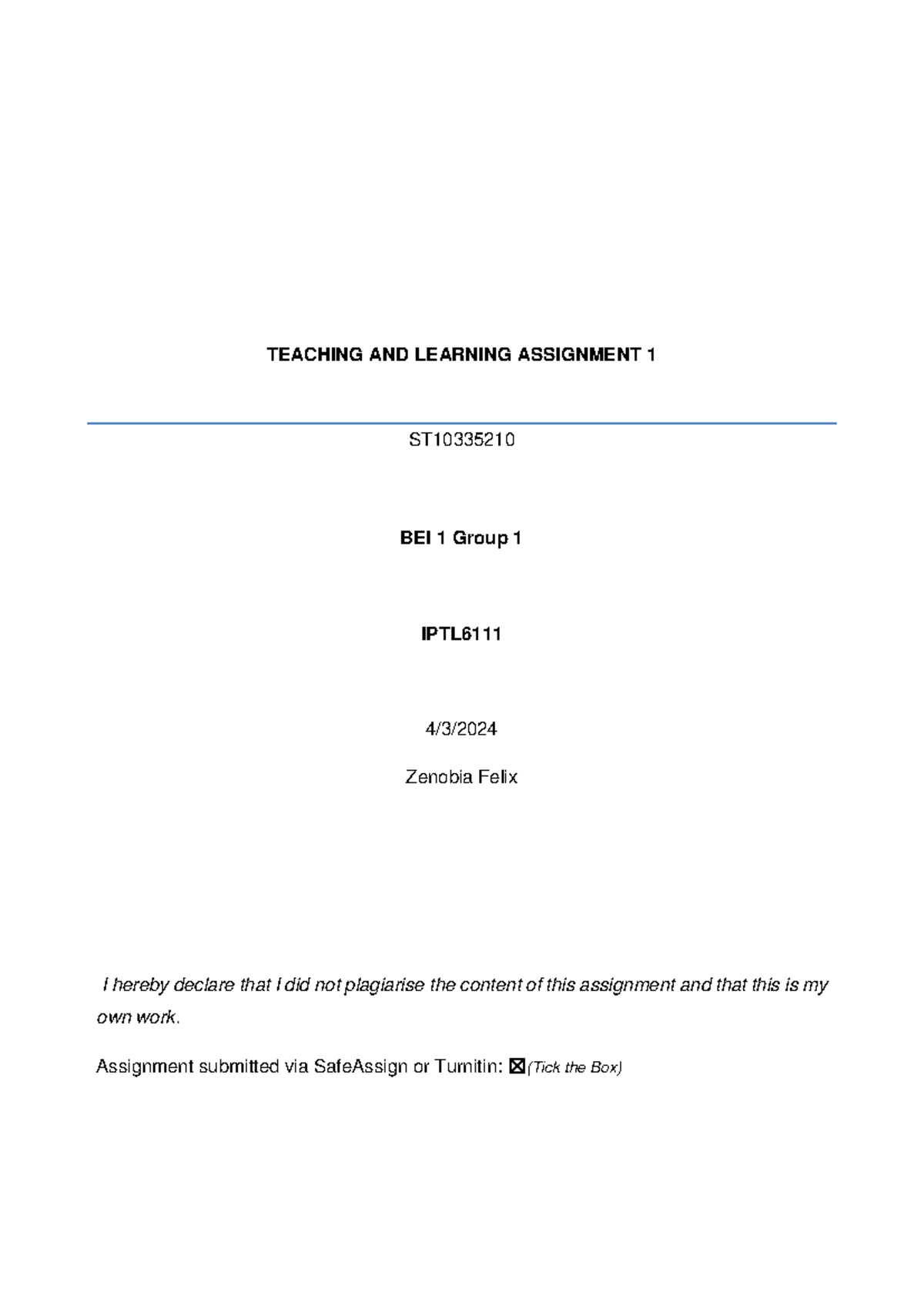 ST10335210 - Teaching and learning assignment 1 - TEACHING AND LEARNING ...