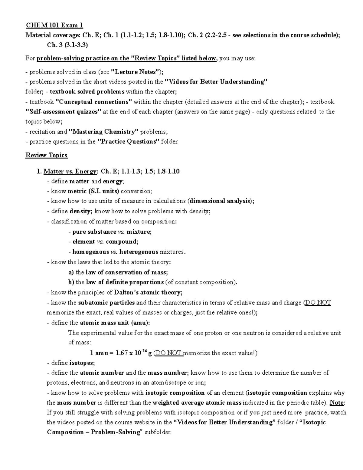 Chem 101 Exam 1 Practice