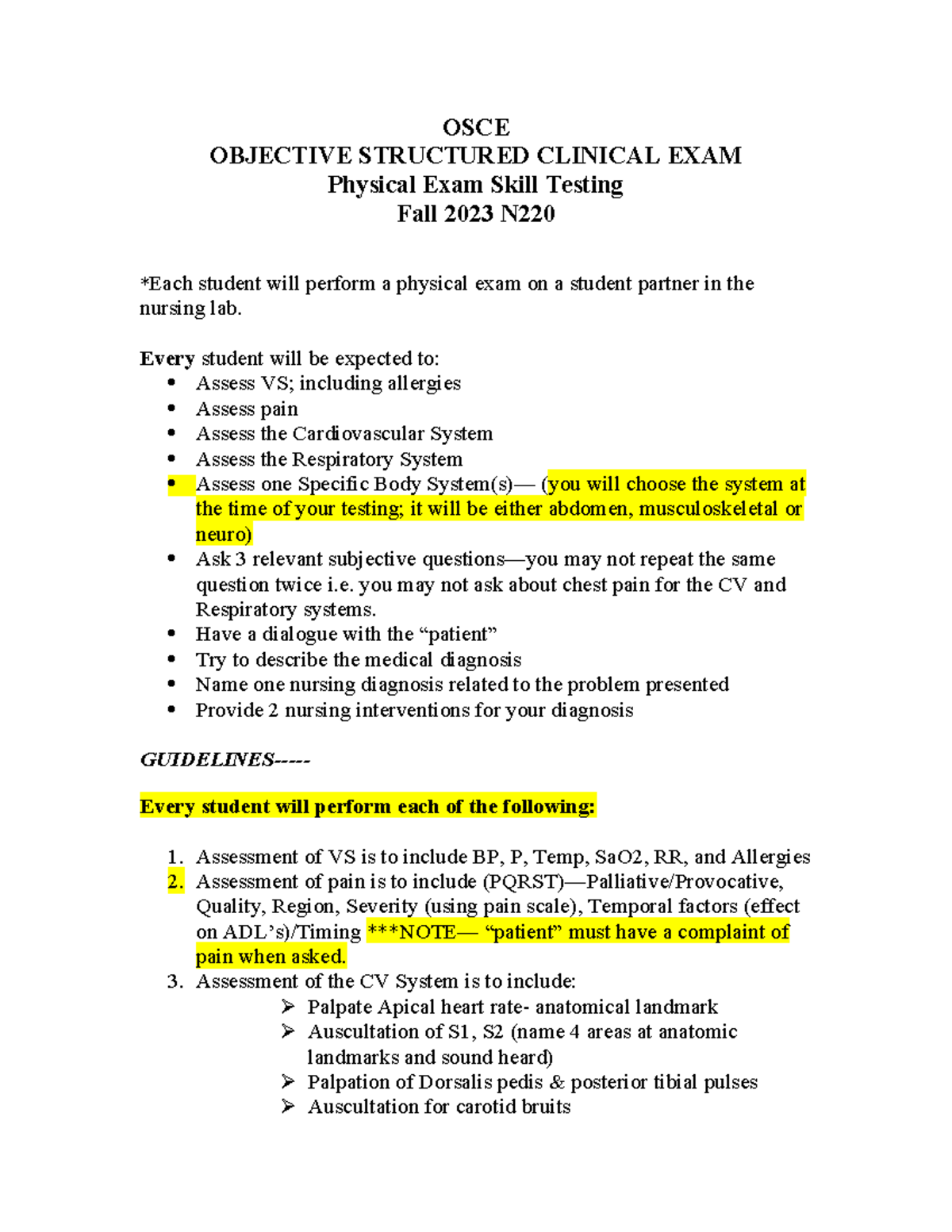 OSCE guidelines fall 2023 N220 - OSCE OBJECTIVE STRUCTURED CLINICAL ...