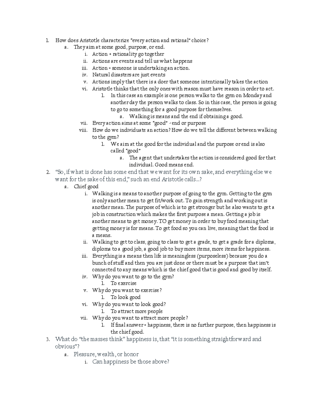 Philosophy Notes on Happiness - How does Aristotle characterize