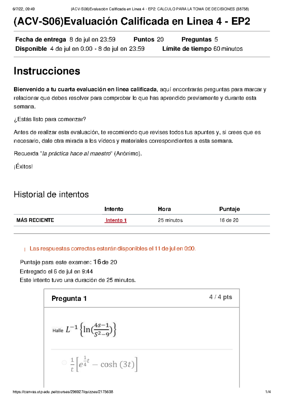 (ACV-S06)Evaluación Calificada en Linea 4 - EP2 Calculo PARA LA TOMA DE Decisiones (38758) - Studocu