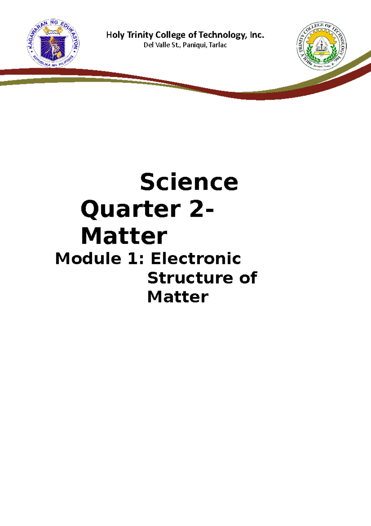 Science-9 Q2 Mod1 Electronic-Structure-of-Matter - Holy Trinity College ...