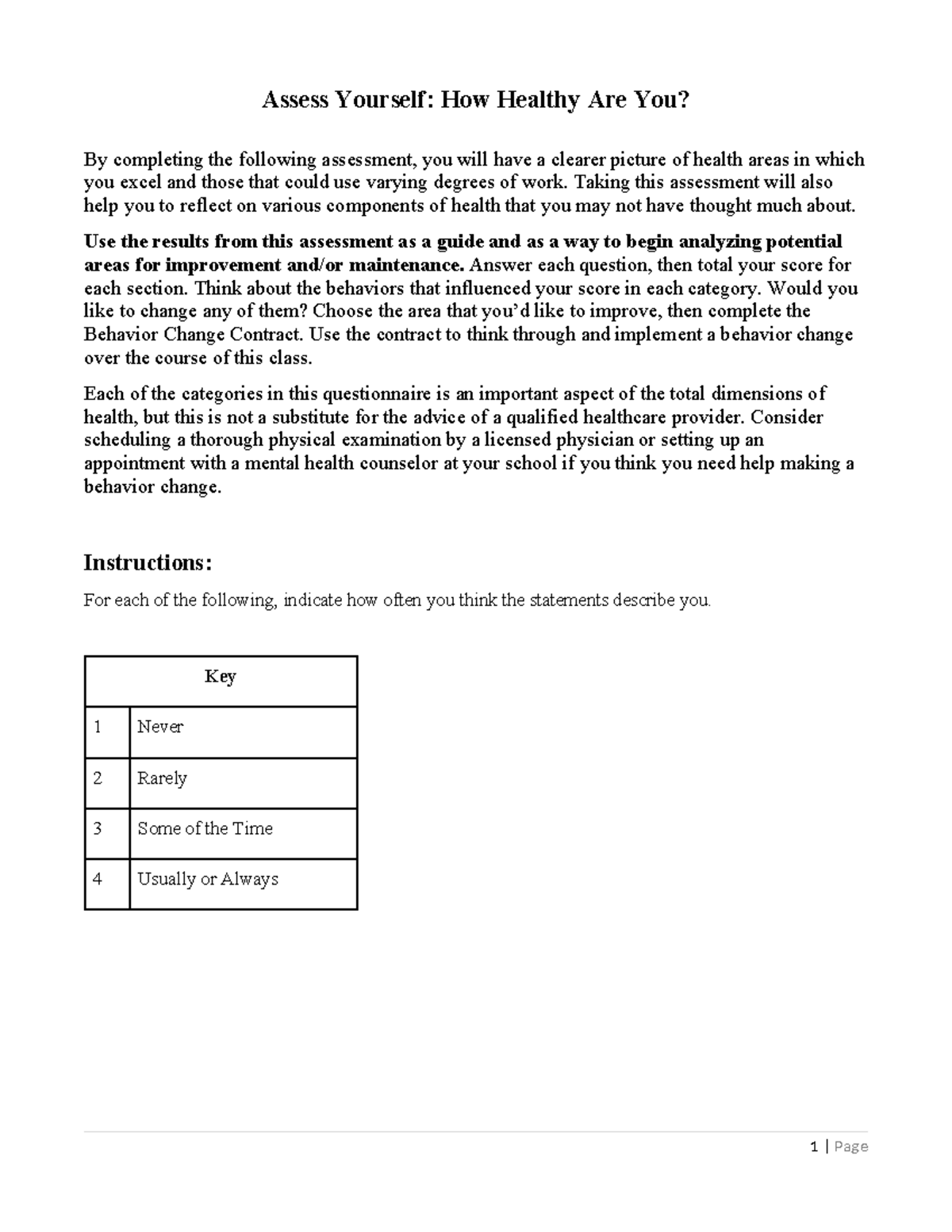 Assessing Yourself Survey - Assess Yourself: How Healthy Are You? By ...