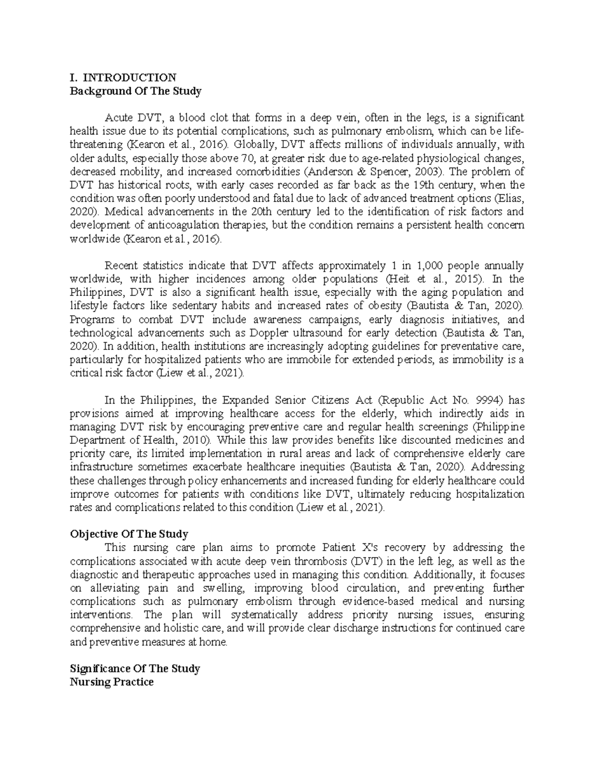 Intro DVT Case Study - I. INTRODUCTION Background Of The Study Acute ...