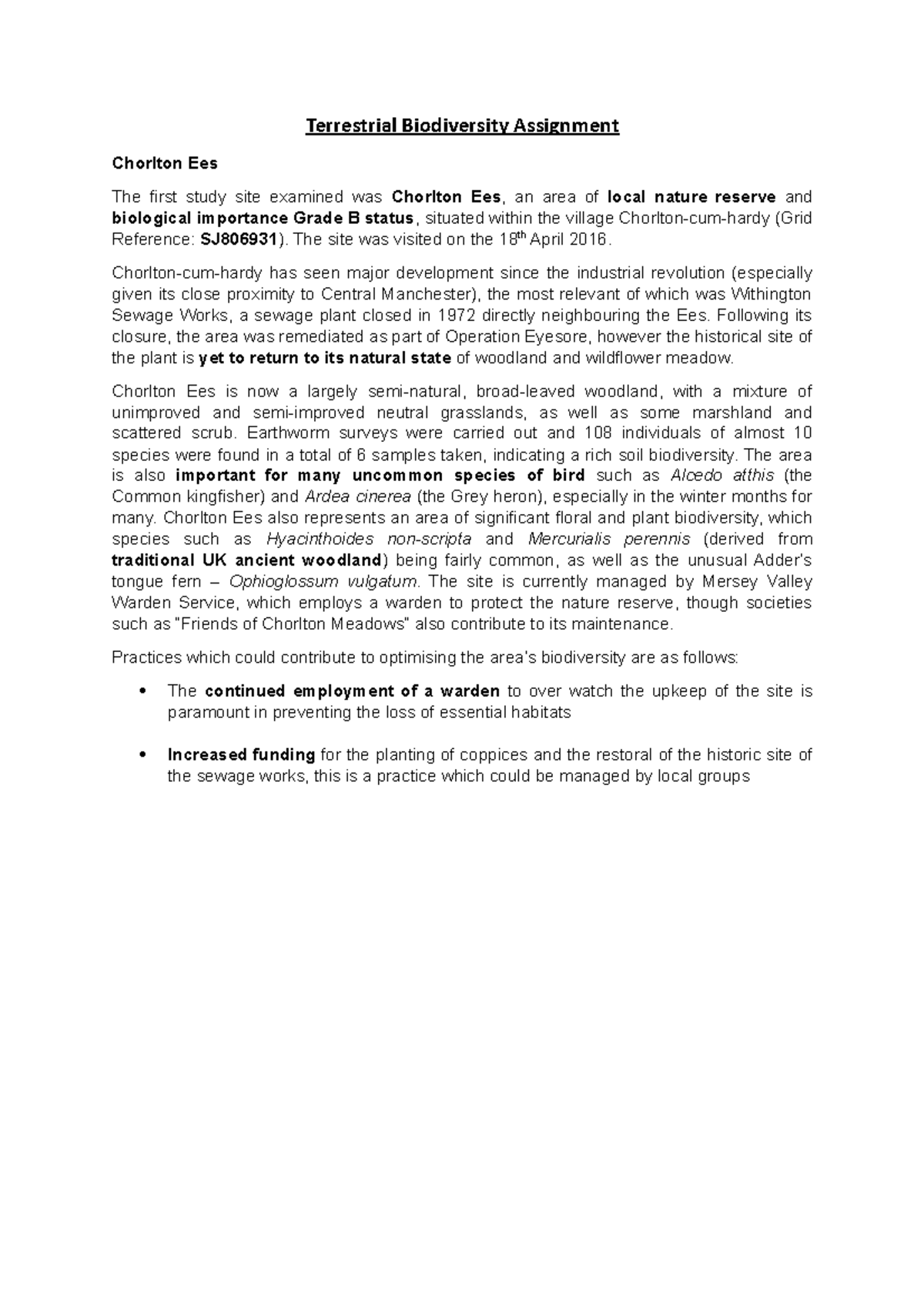 Seminar Assignments - Example/template Terrestrial Biodiversity Report ...