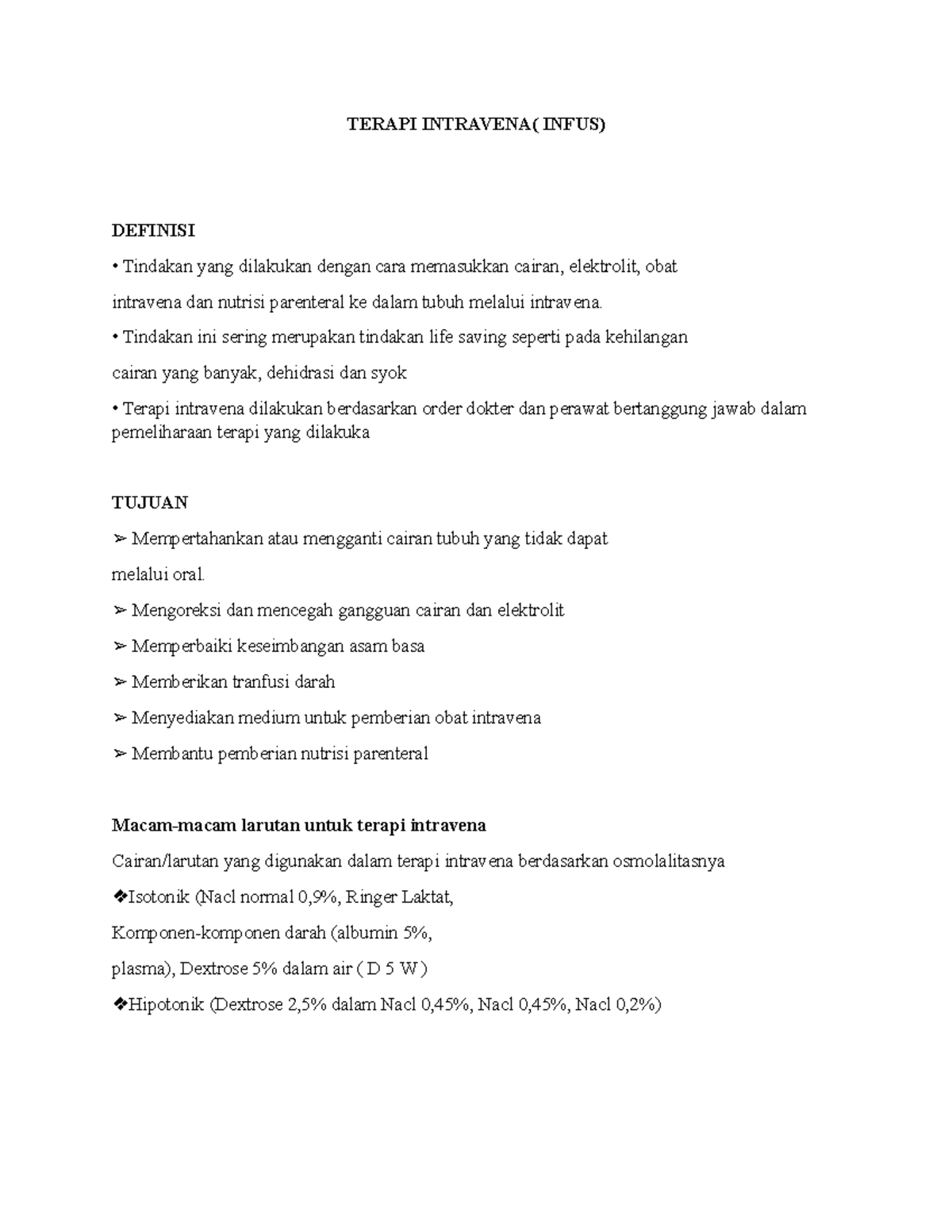 Terapi Intravena - TERAPI INTRAVENA( INFUS) DEFINISI Tindakan yang ...