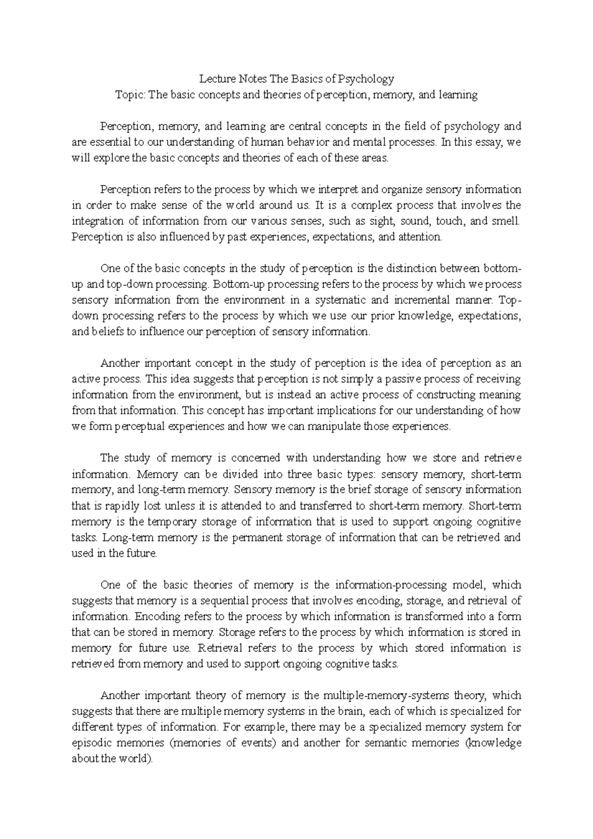 4. The Basics of Psychology#4 - Lecture Notes The Basics of Psychology ...