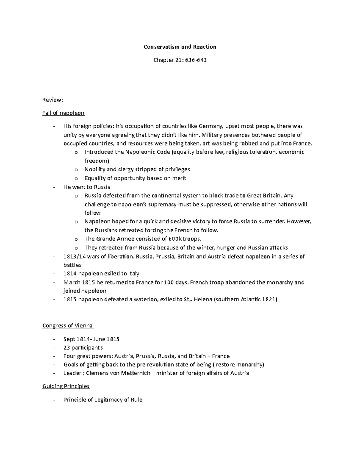Summary - Chapter 21 (conservatism and reaction) - Conservatism and ...