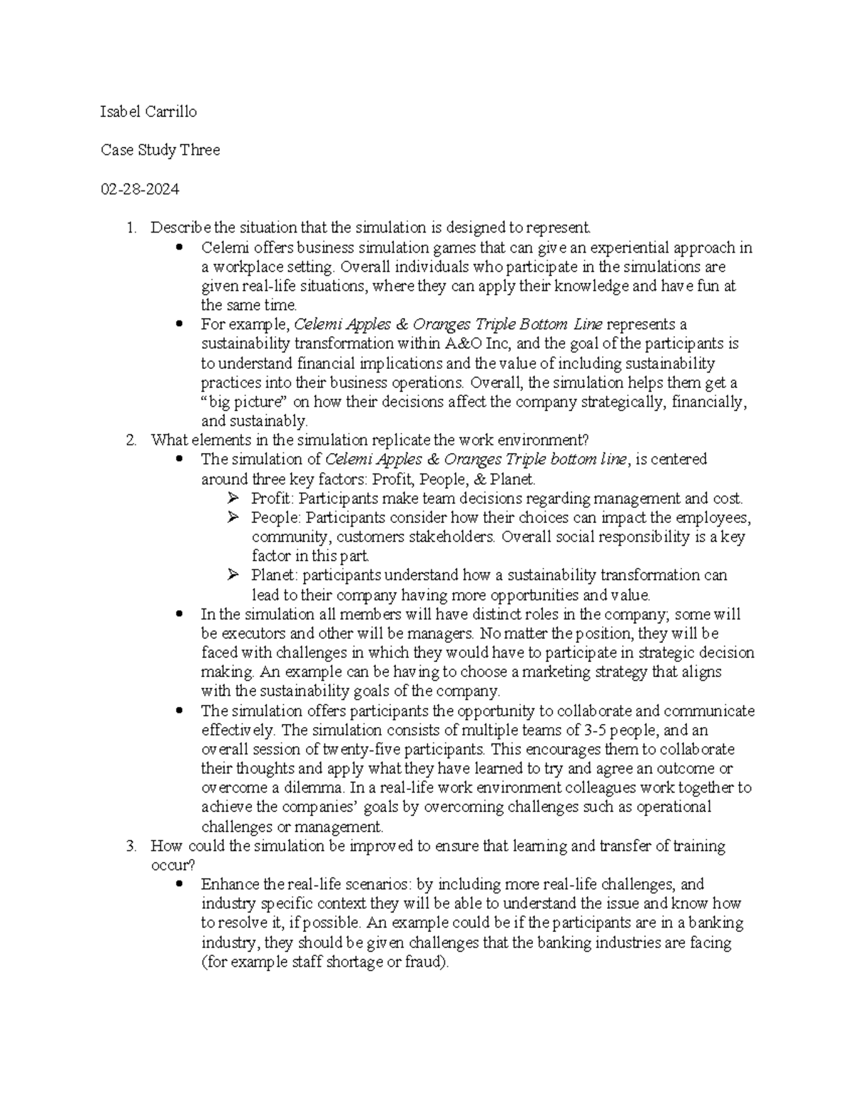 Case Study 3 - training development - Isabel Carrillo Case Study Three ...