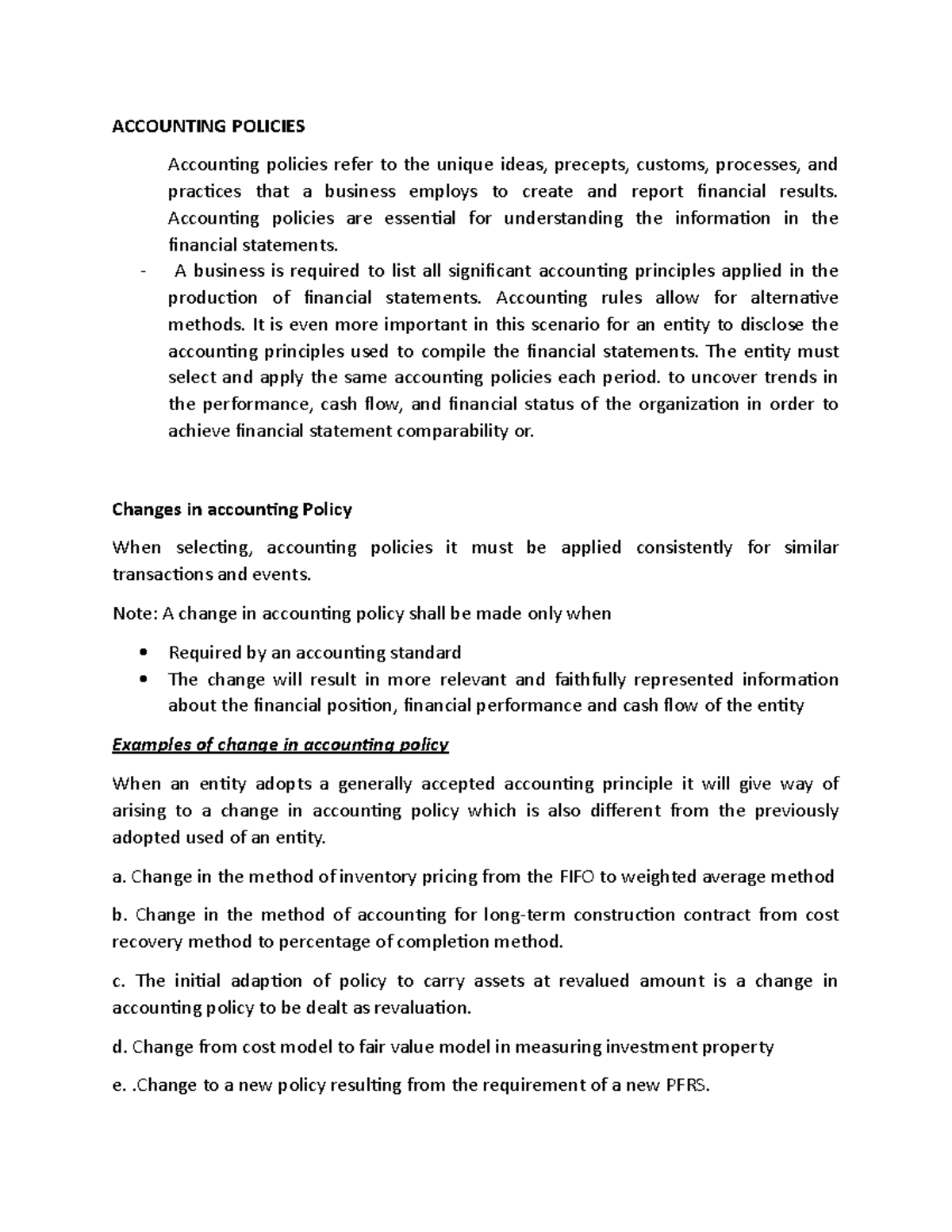 Notes in Accounting Policies - ACCOUNTING POLICIES Accounting policies ...