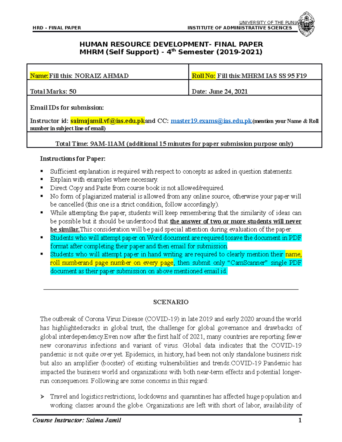 HRD Final Paper- MHRM (SS)-4th Semester 2019-2021 - HRD - FINAL PAPER ...