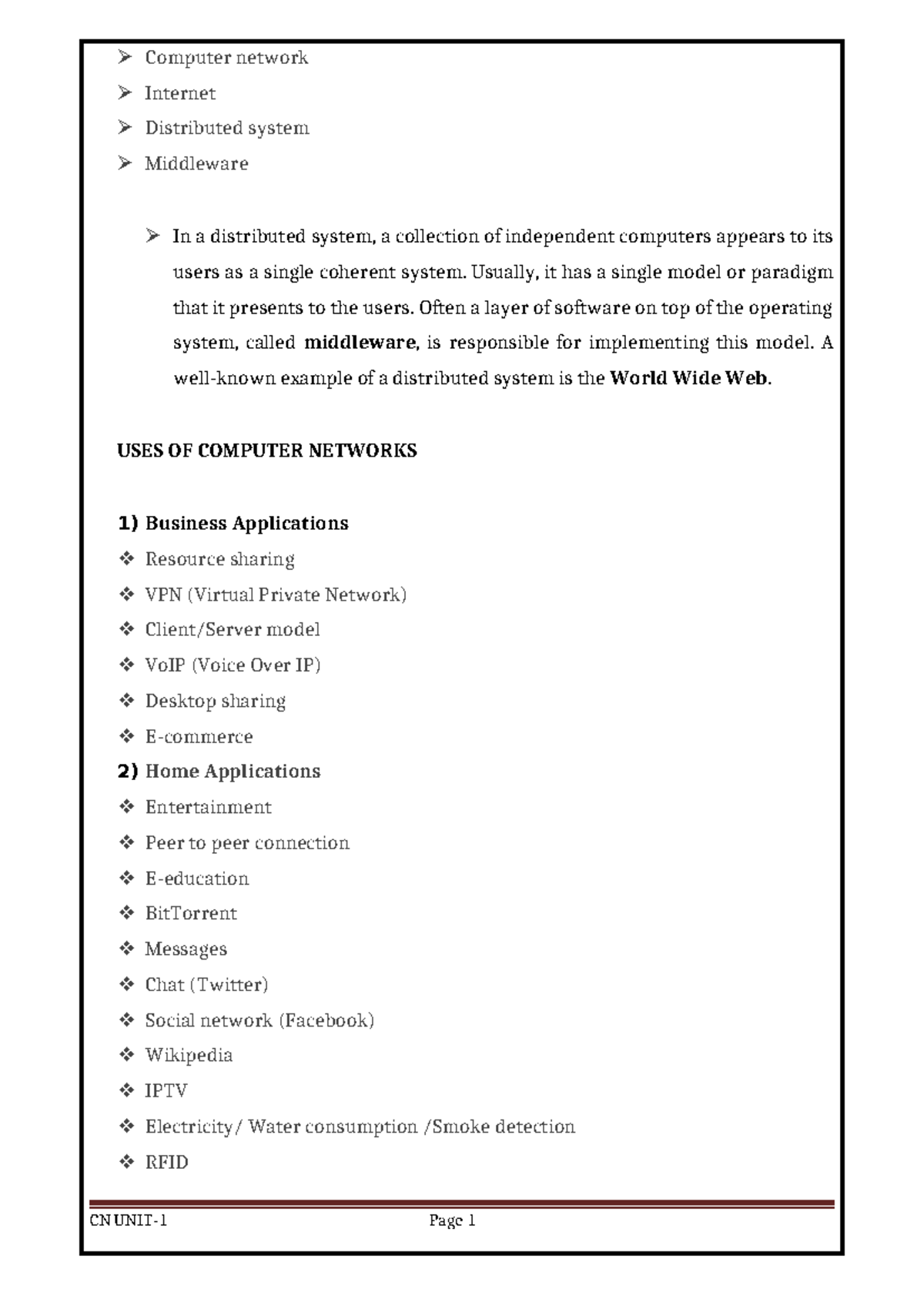 CN UNIT-1 BOOK Notes - Computer network Internet Distributed system ...