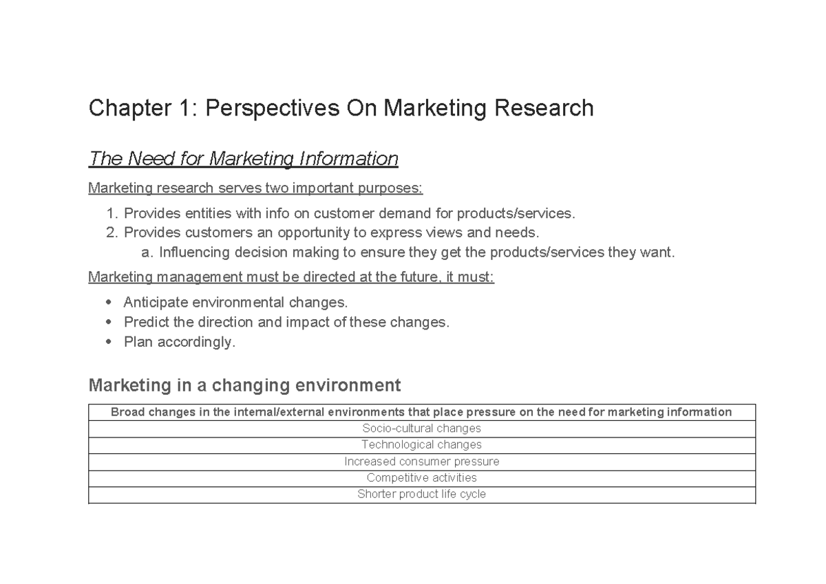 BEM314 (CH 1-6) - Chapter 1: Perspectives On Marketing Research The ...