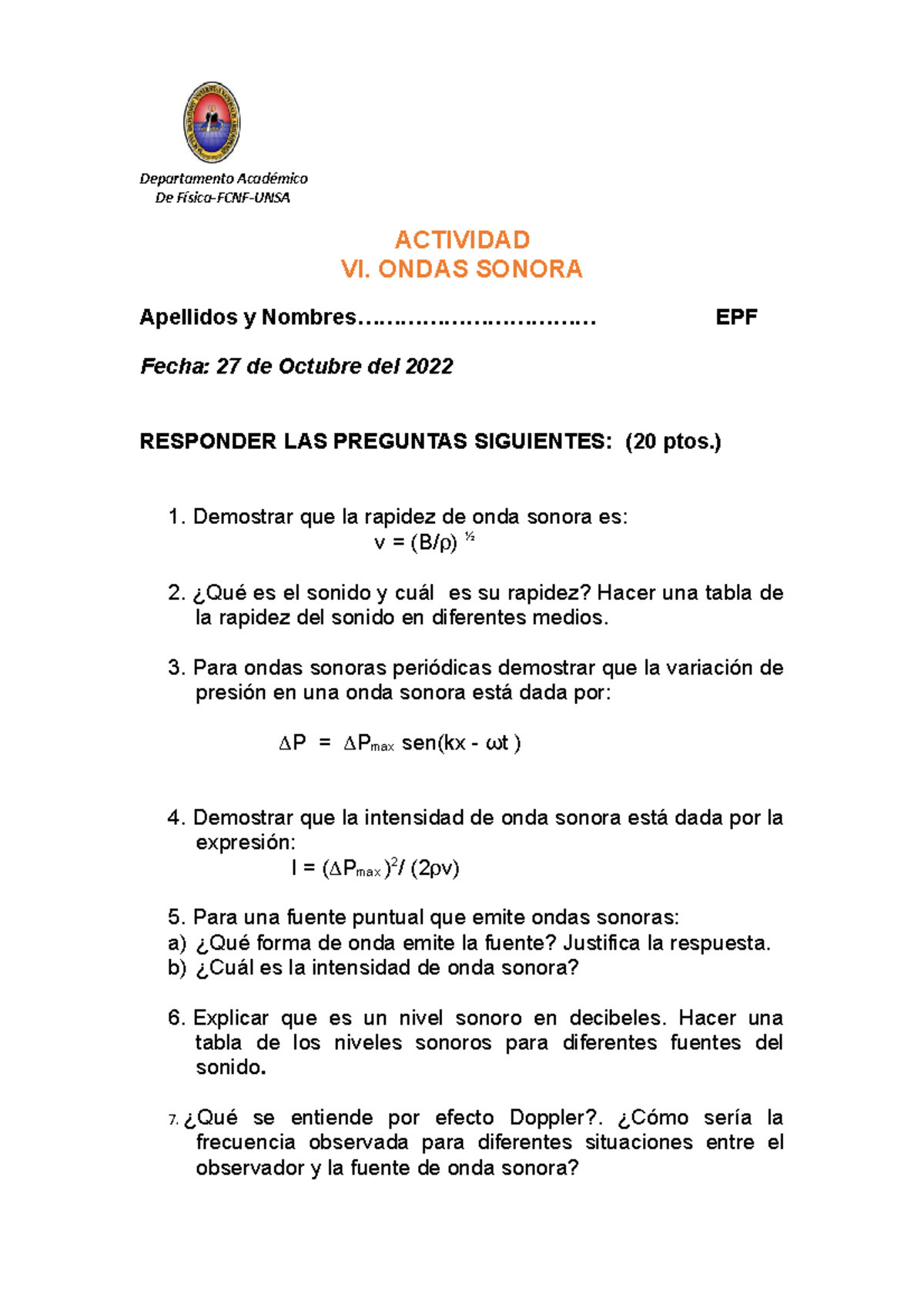 Actividad VI Ondas Sonoras - Departamento Académico De Física-FCNF-UNSA ...