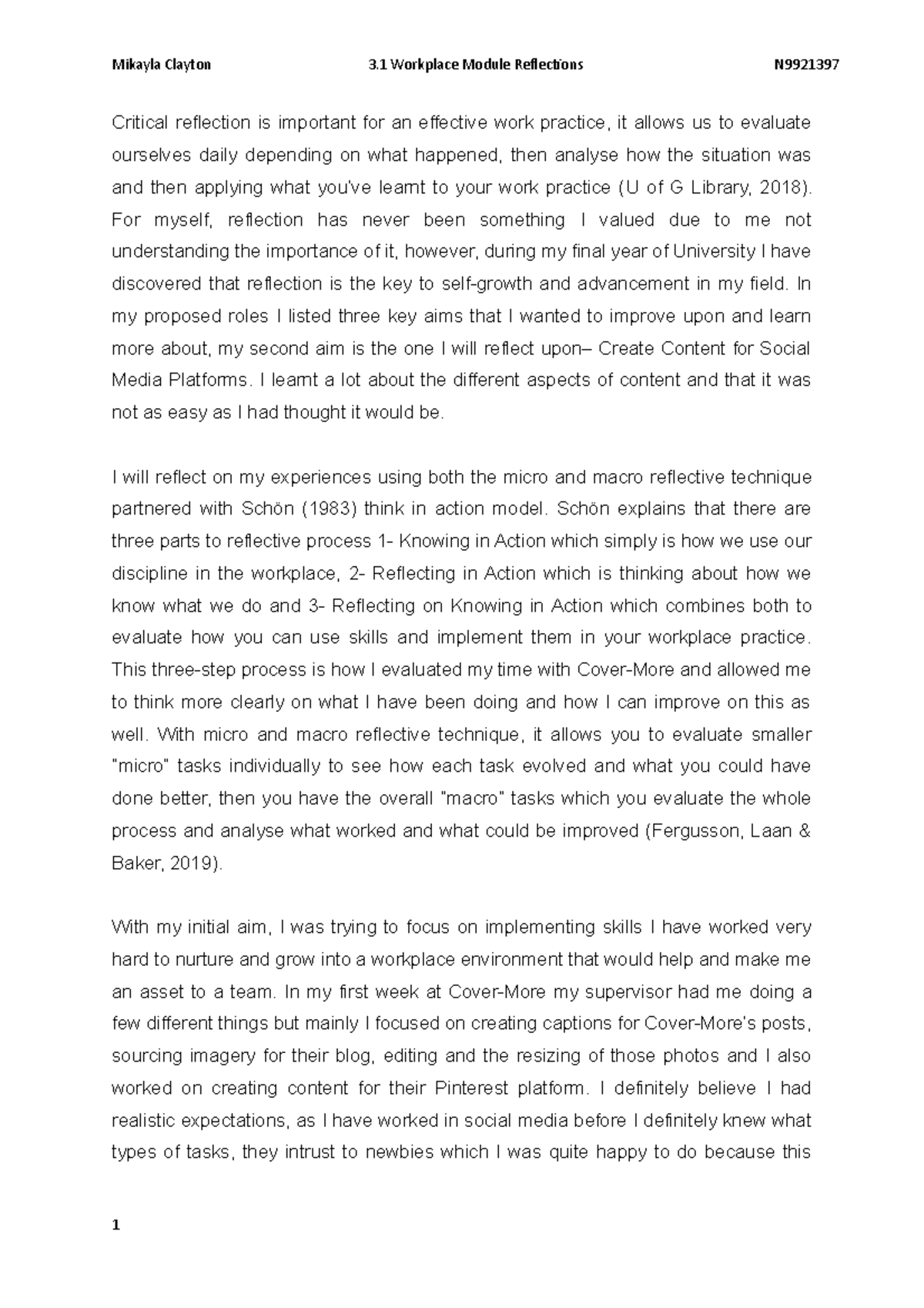 3.1 Workplace Module Reflections - Critical reflection is important for ...