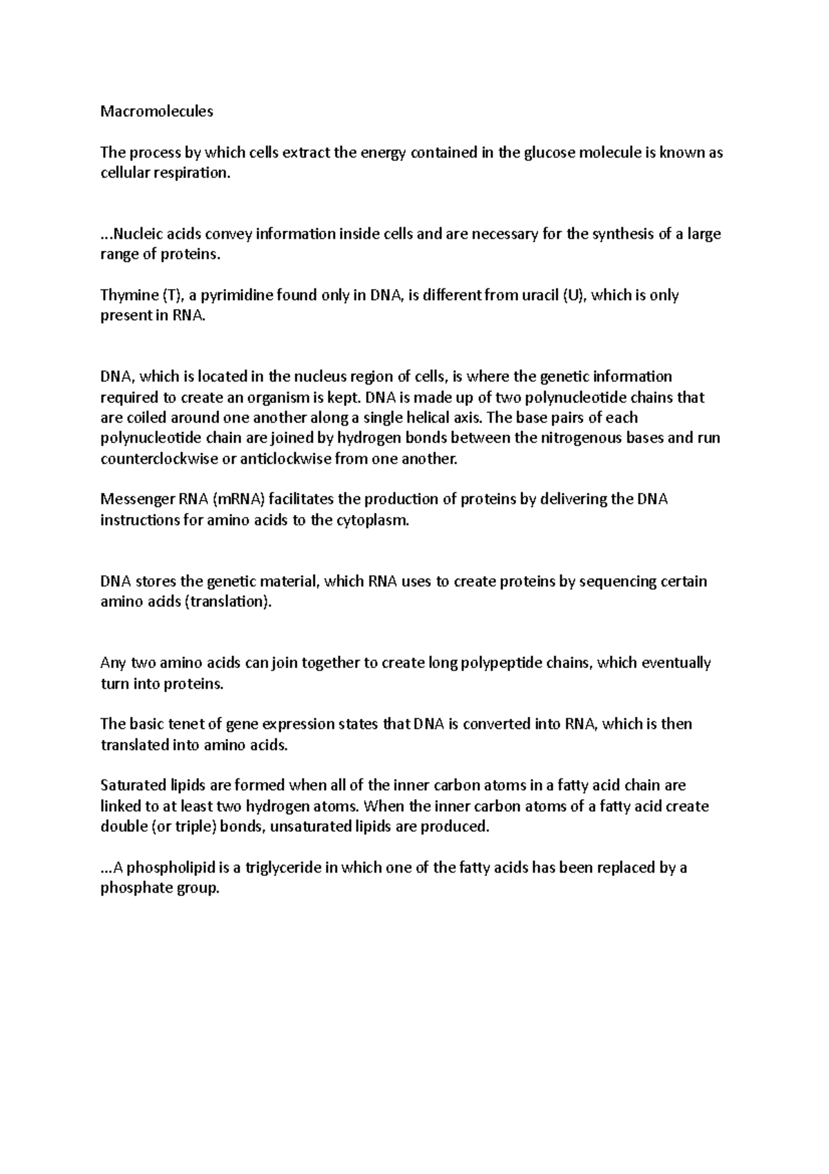 Macromolecules - notes - Macromolecules The process by which cells ...